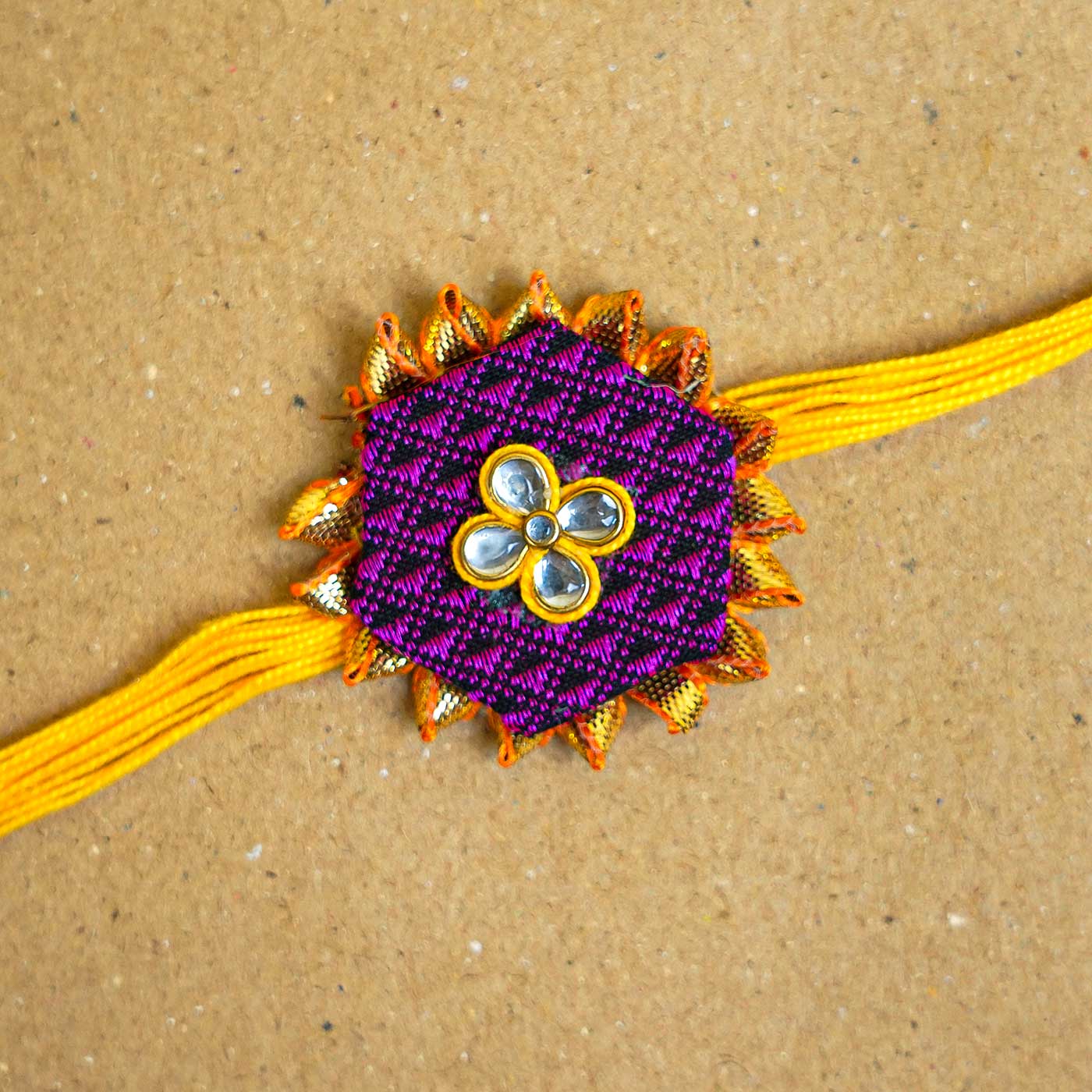 Buy Handmade Purple Hexagon Fabric & MDF Rakhi With Roli Chawal Online ...
