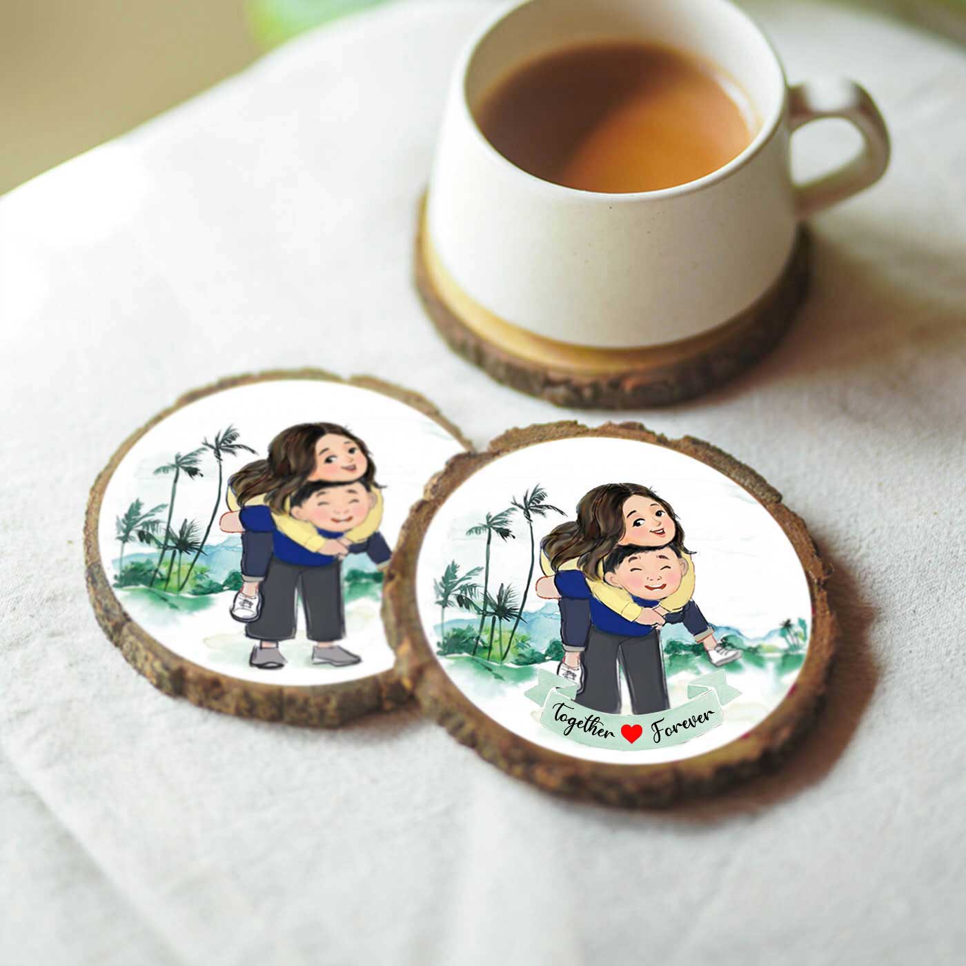 Buy Hand-painted Personalized Character Coasters For Couples - Set of 2 ...
