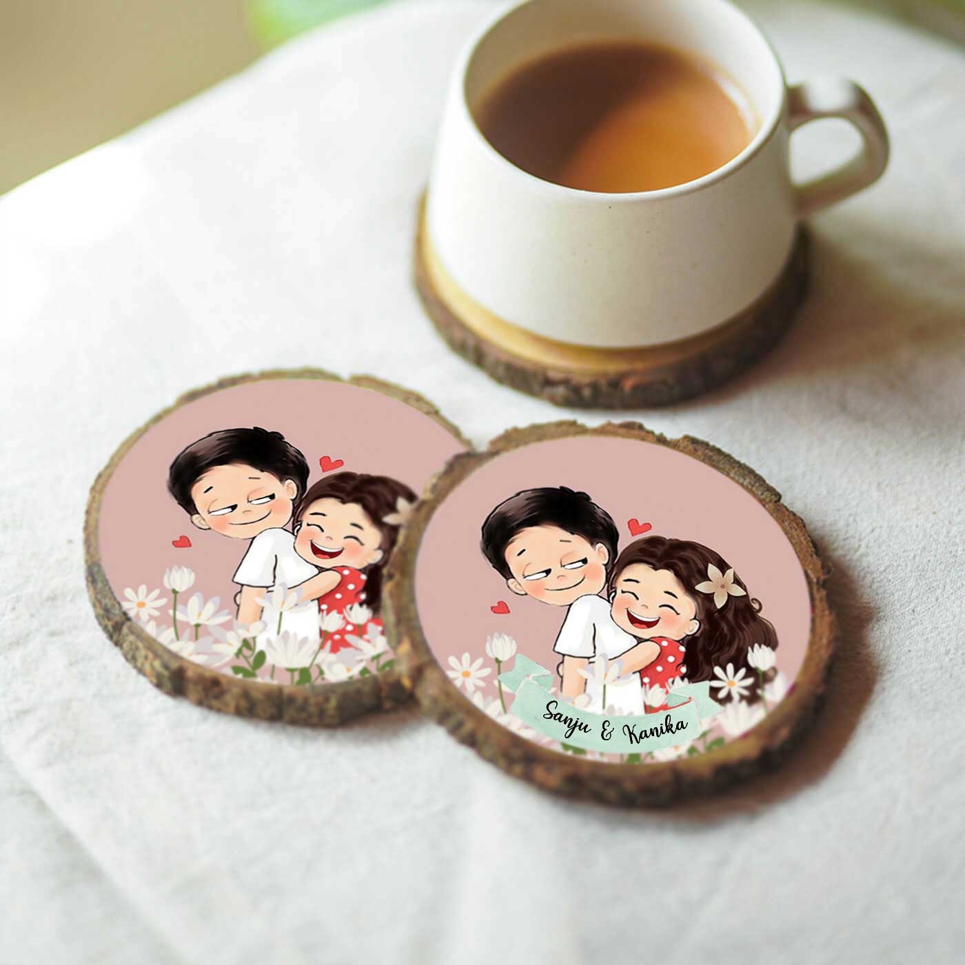 Buy Hand-painted Personalized Character Coasters For Couples - Set of 2 ...