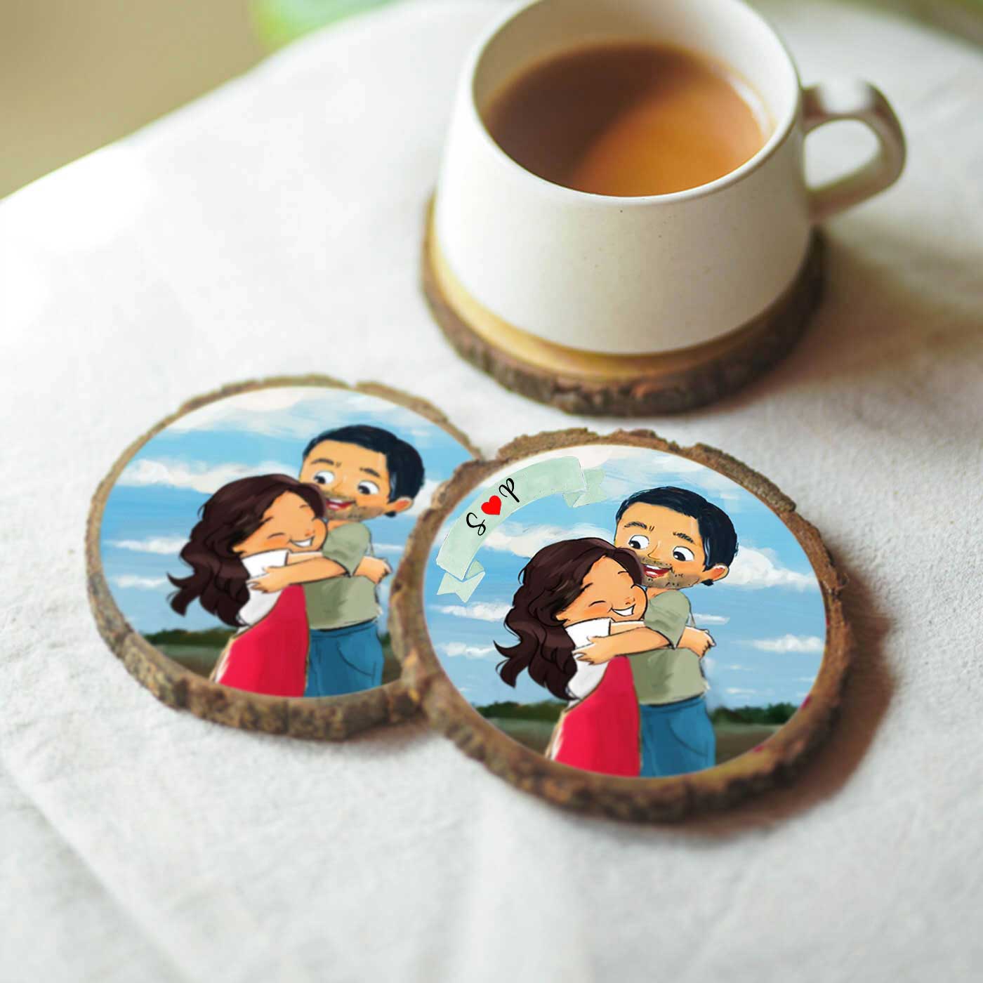 Buy Hand-painted Personalized Character Coasters For Couples - Set of 2 ...