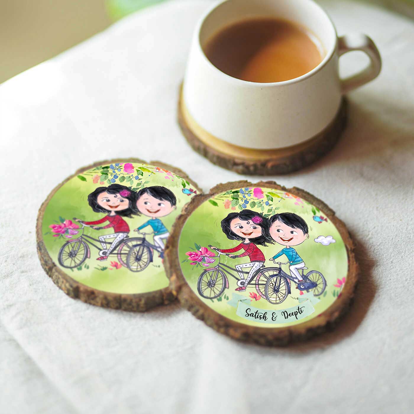 Buy Hand-painted Personalized Character Coasters For Couples - Set of 2 ...