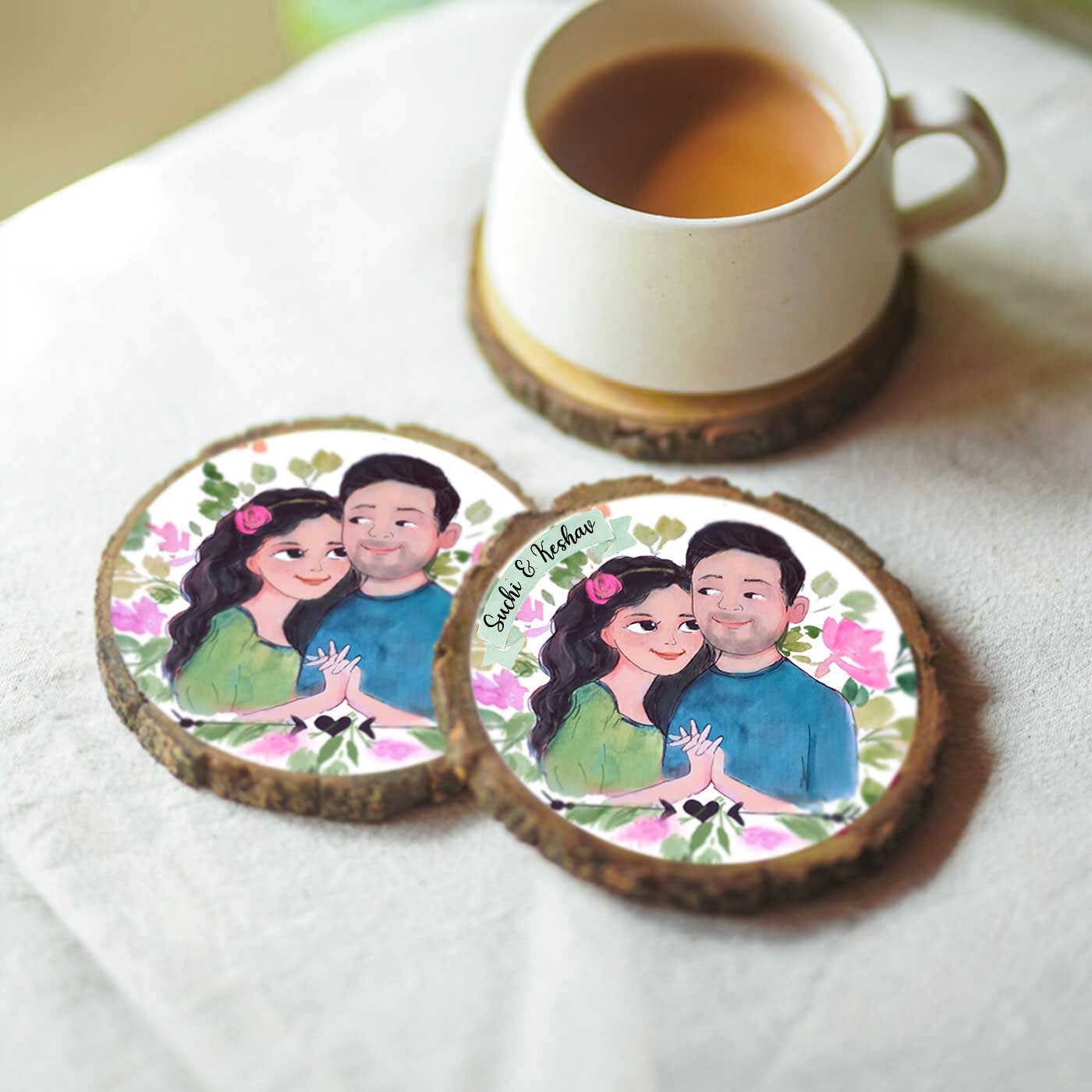 Buy Hand-painted Personalized Character Coasters For Couples - Set of 2 ...