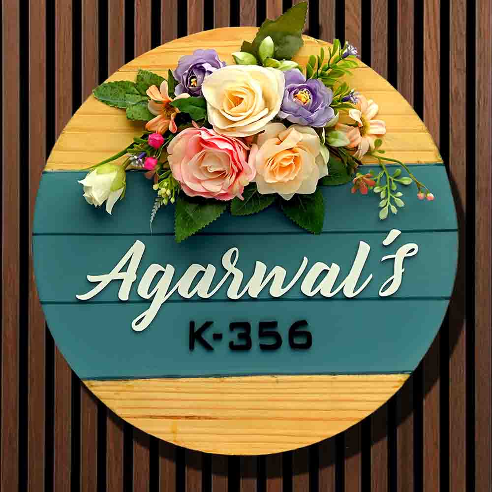 Buy Personalized Handmade Floral Round Wooden Name Plate With 3D ...