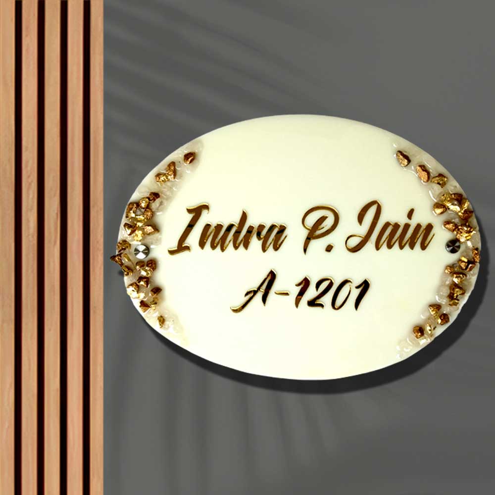 Buy Personalized Handmade White & Gold Resin Name Plate Online On Zwende