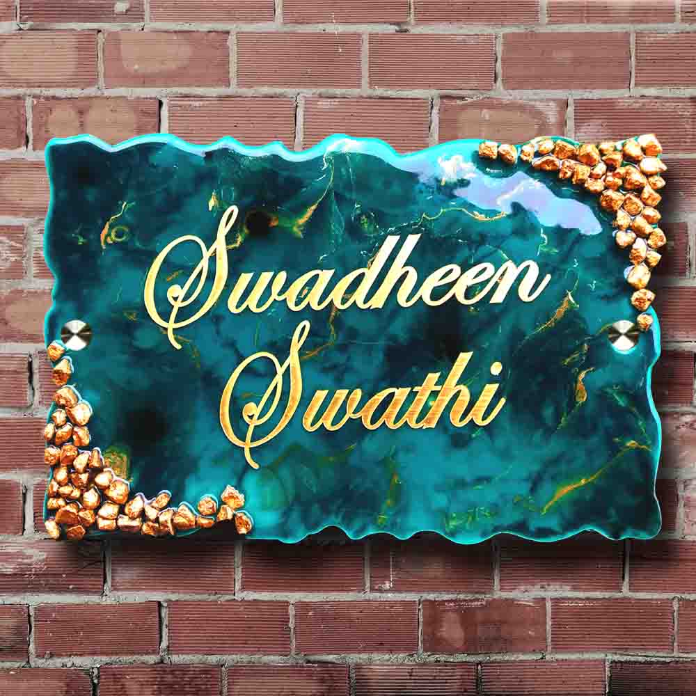 Buy Personalized Handmade Blue & Gold Resin Name Plate Online On Zwende