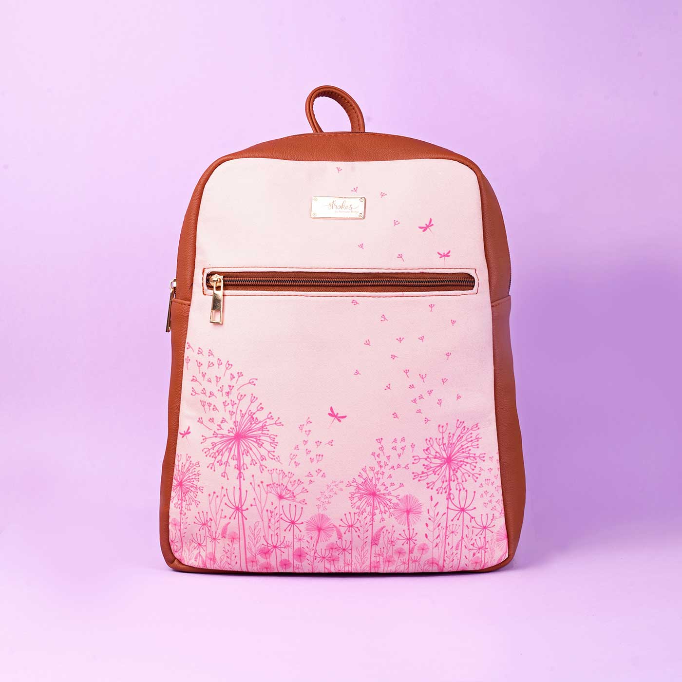 Buy Pink Dandelions Vegan Leather Backpack Online On Zwende