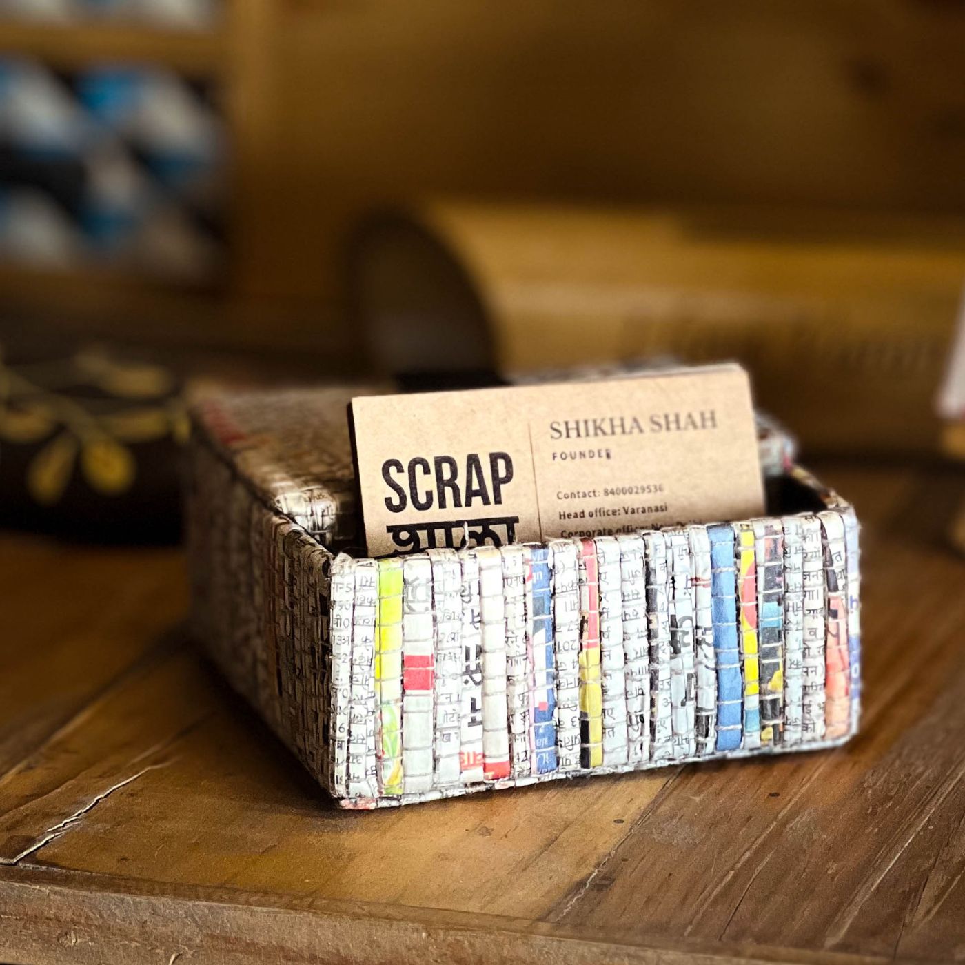 Buy Upcycled Paper Handloom Business Card Holder for Office Tables ...