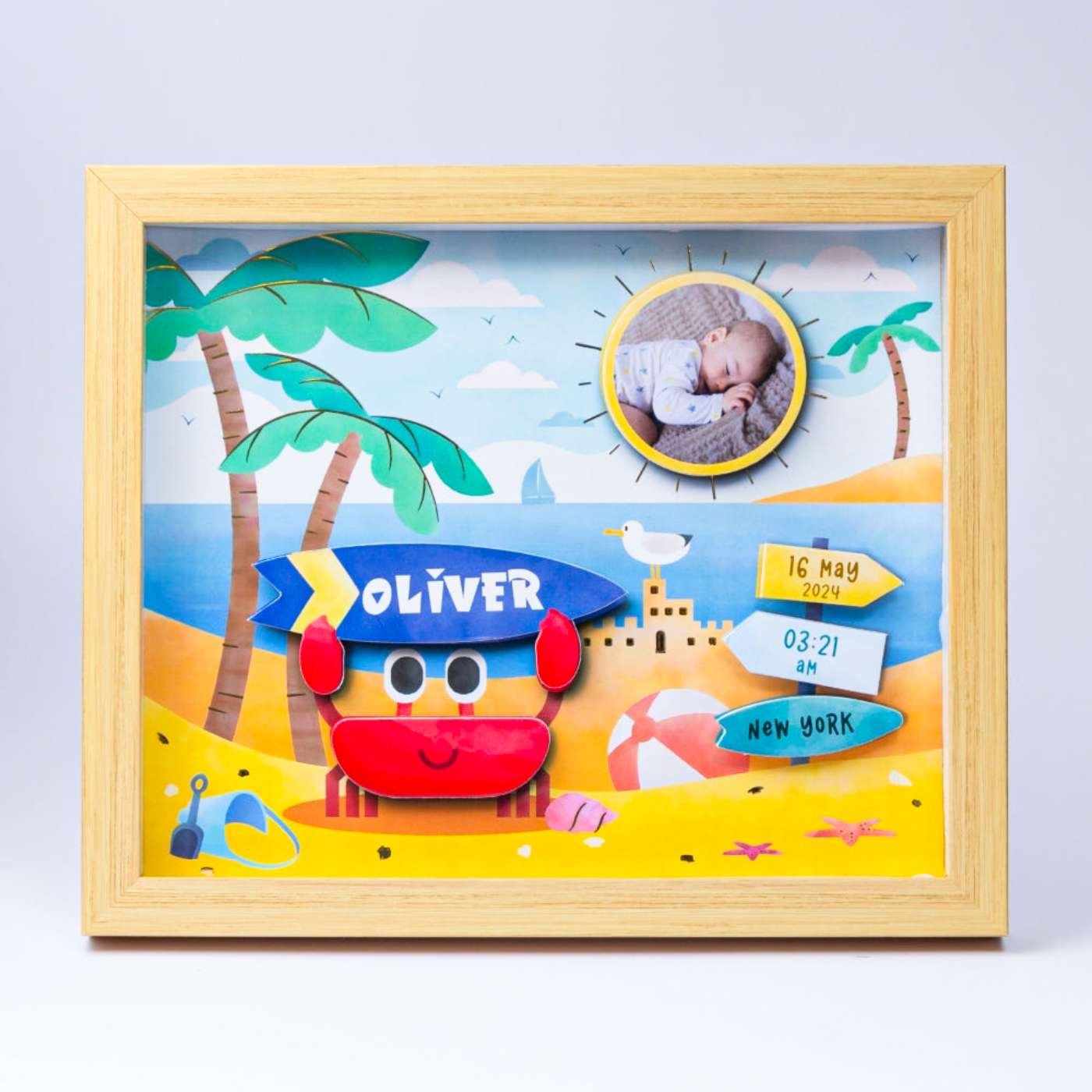 Buy Photo Personalized Handmade Beach Theme Shadow Box Frame With Birth ...