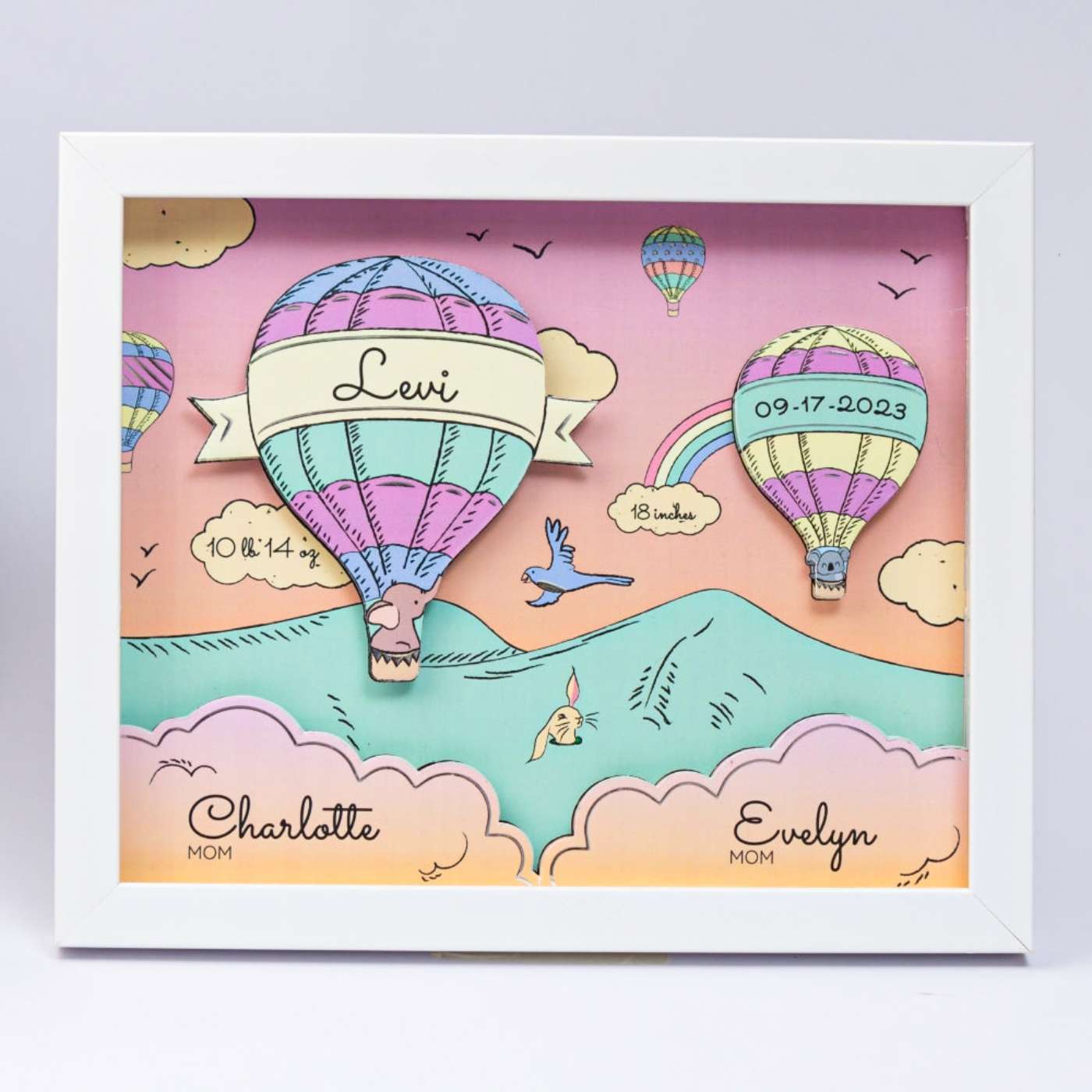 Buy Personalized Handmade Coral Hot Air Balloon Theme Shadow Box Frame ...