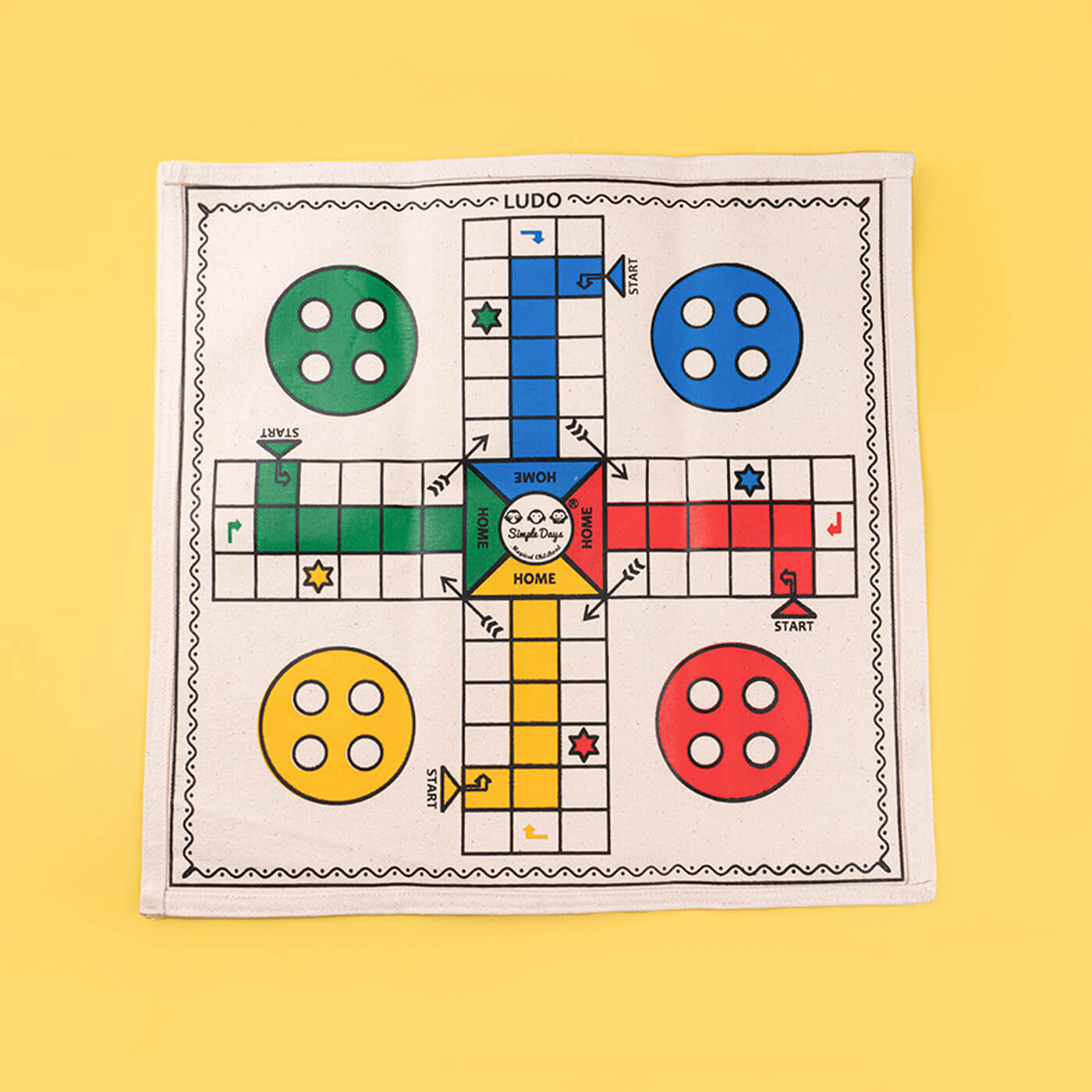 Buy Ludo Hand Printed Canvas Cloth with Wooden Pawns Online On Zwende