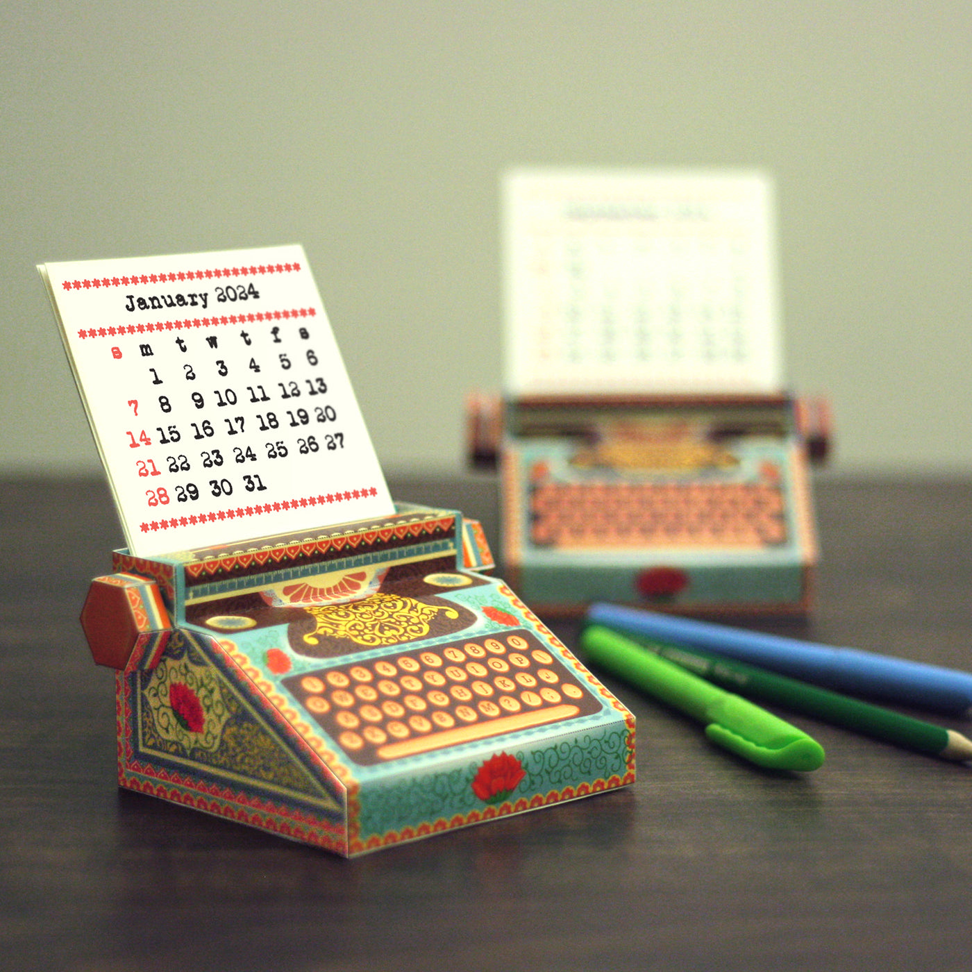 Buy Colourful Typewriter Desk Calendar 2025 & 2026 DIY Paper Craft Kit ...