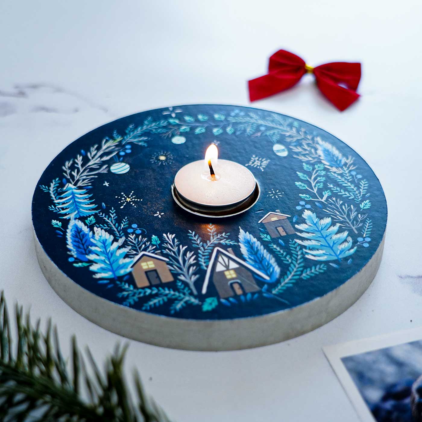 Buy Hand-Painted "Starry Night" Mdf Wood Tealight Holders For Christmas ...