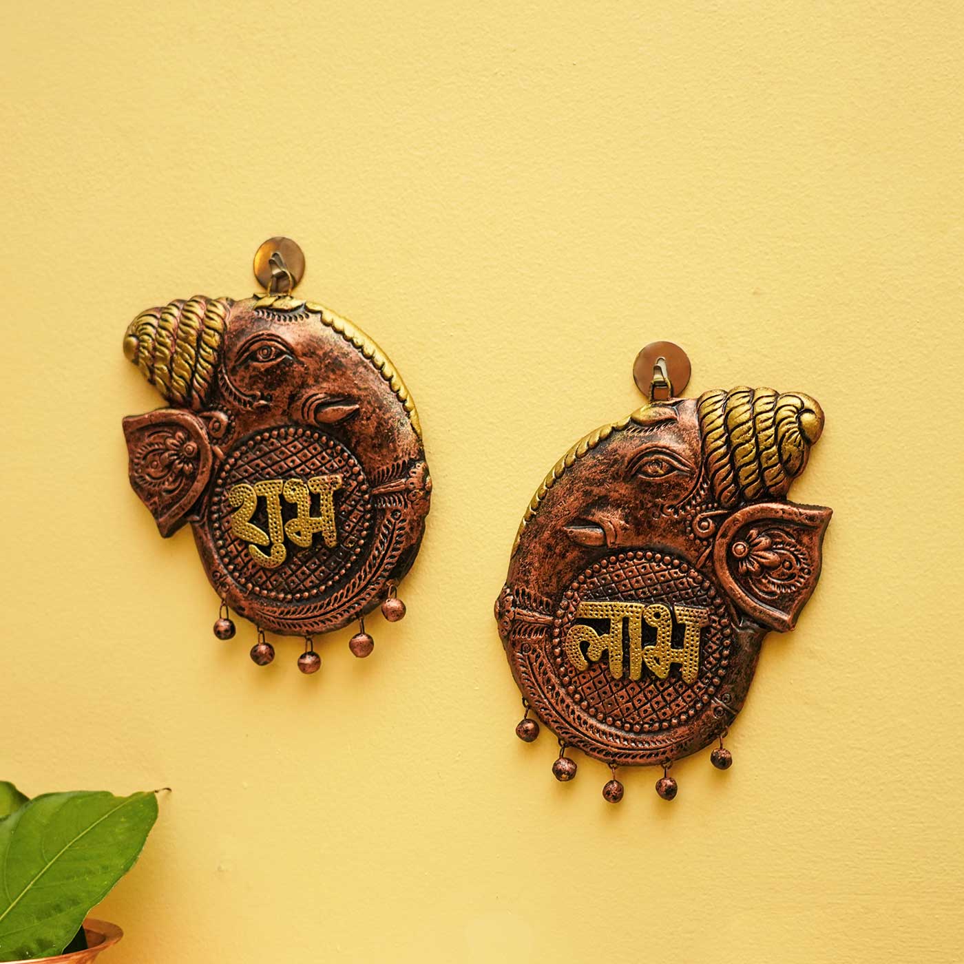 Buy Handmade Ganesha Shubh Labh Terracotta Hanging | Set Of 2 Online On ...
