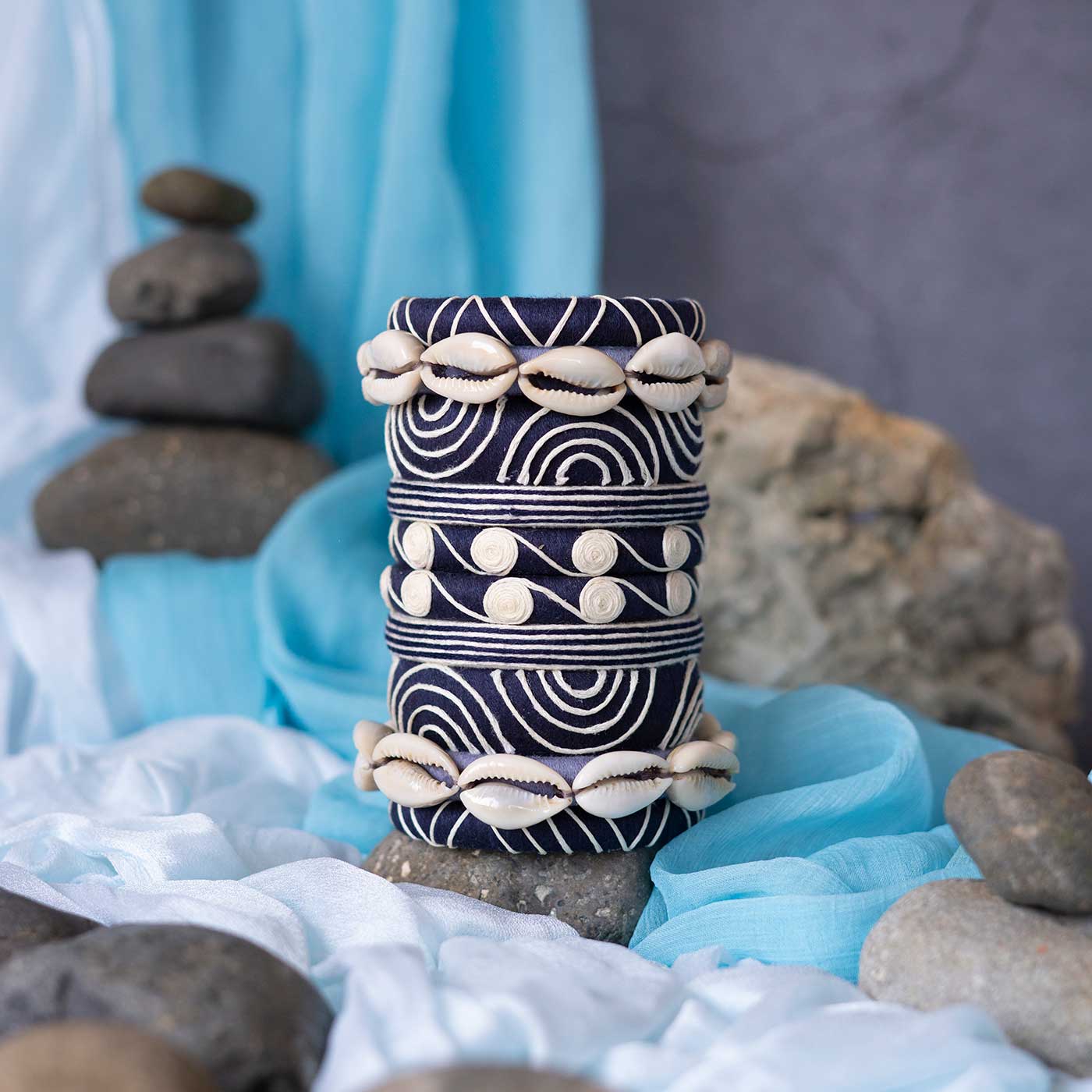 Buy Blue Handcrafted Ganga Shell Embroidered Bangles | Set of 10 Online ...