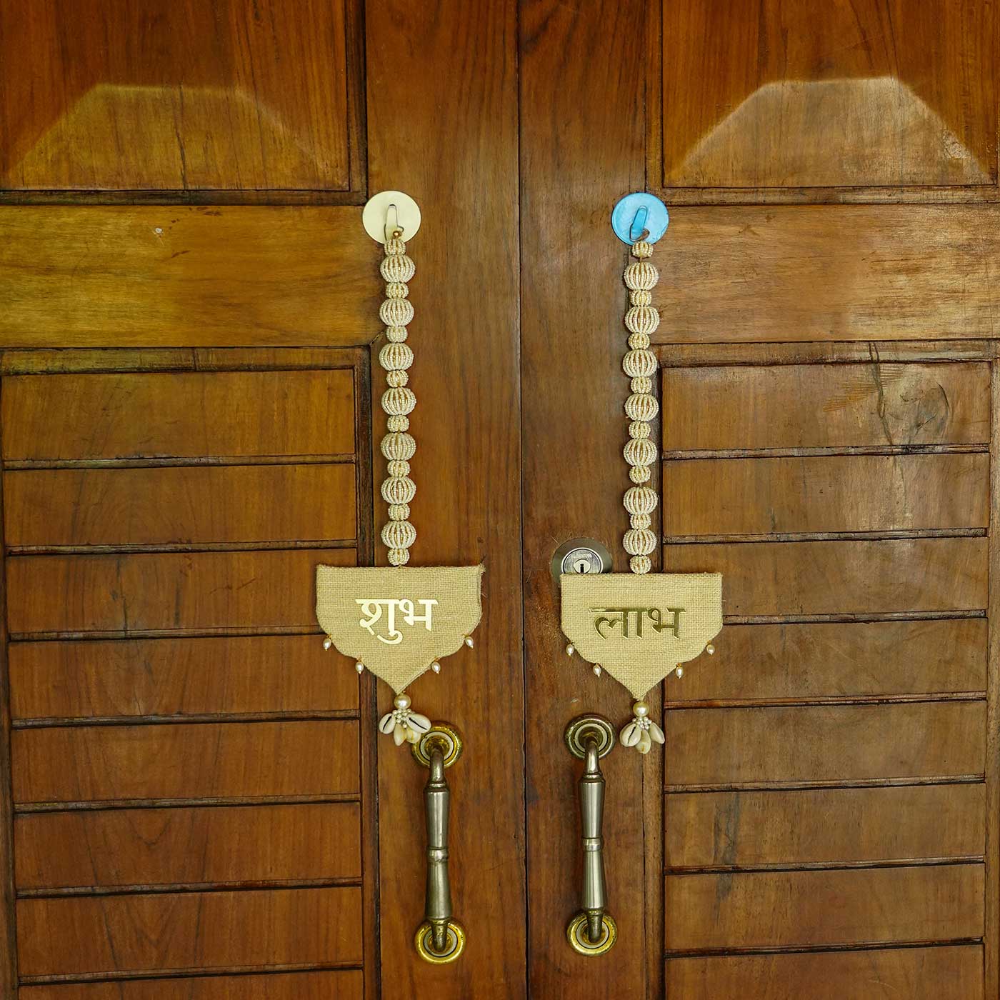 Buy Handmade Jute Fabric Shubh Labh Festive Hangings - Set of 2 Online ...