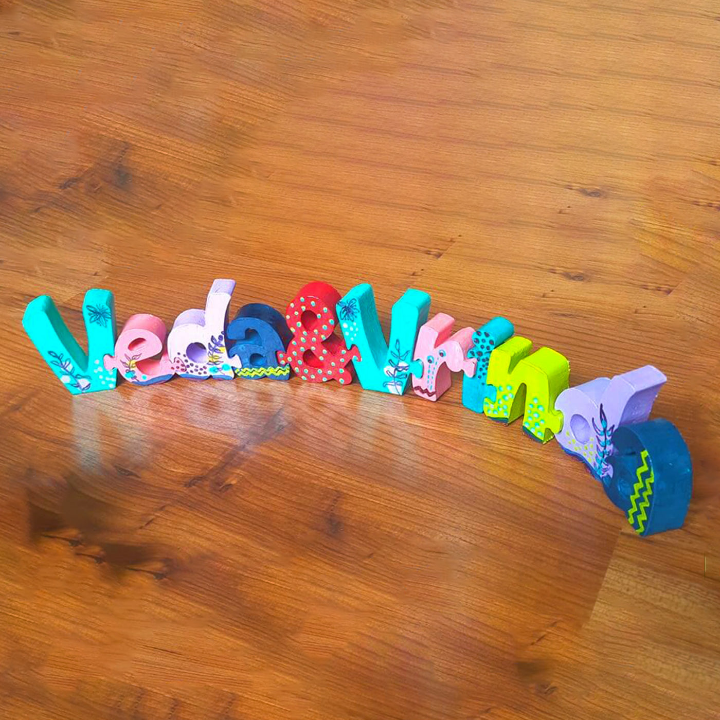 Buy Hand Painted Wooden Jigsaw Name Blocks for Twins Online On Zwende