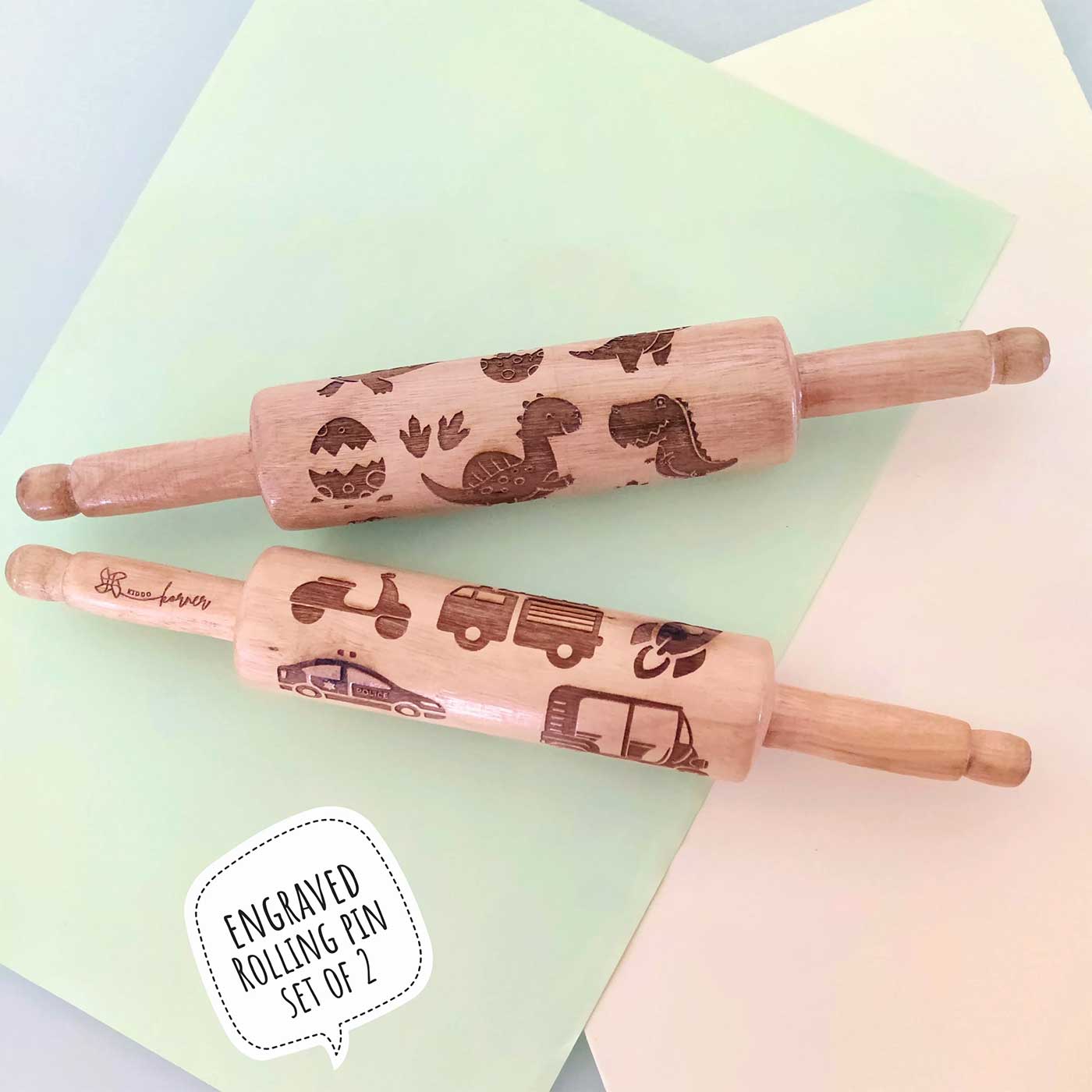 Buy Handmade Rolling Pin Combo (Vehicle & Dino) | Set Of 2 Online On Zwende