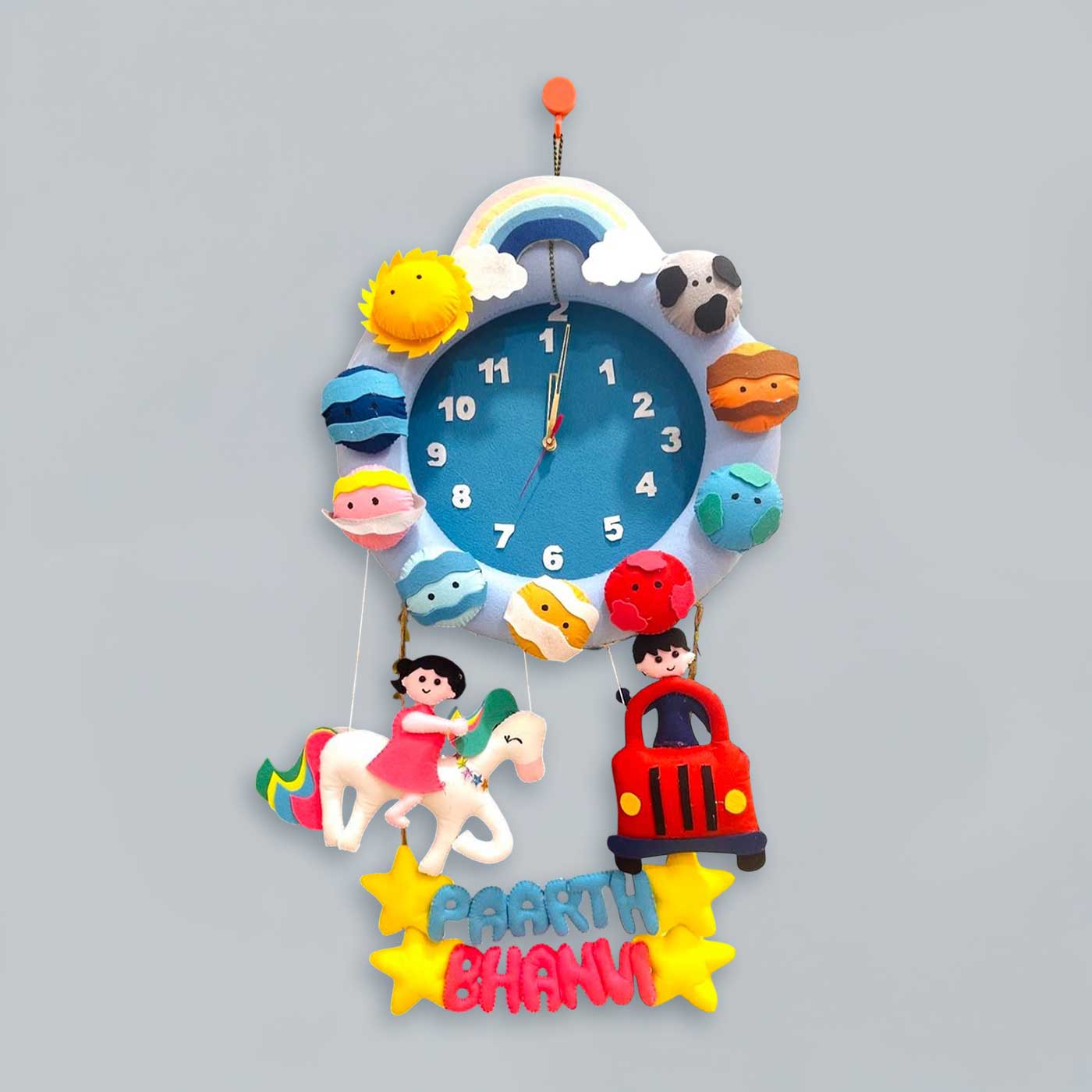 Buy Personalized Clock Theme Felt Kids Name Plate For Siblings Online ...