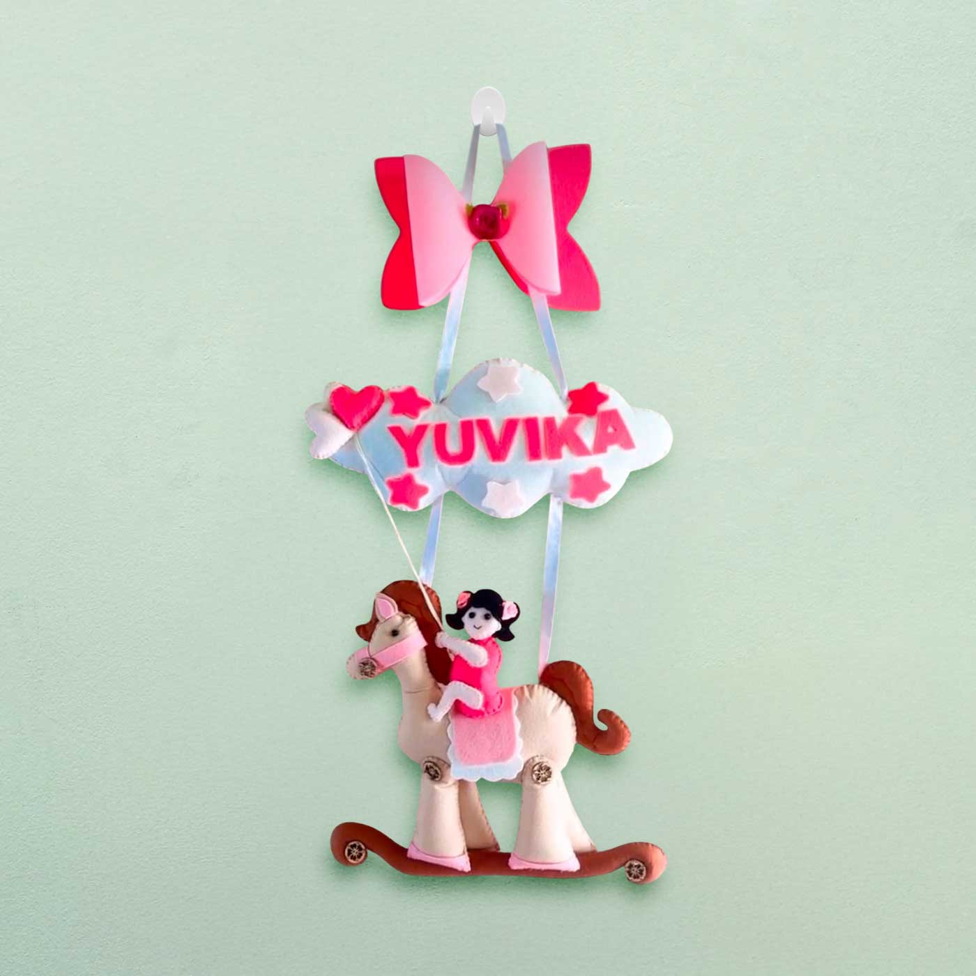 Buy Personalized Pink Bow Theme Felt Kids Name Plate Online On Zwende