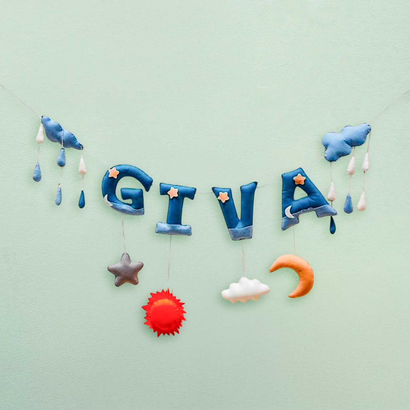 Buy Personalized Rainy Sky Theme Felt Kids Name Plate Online On Zwende