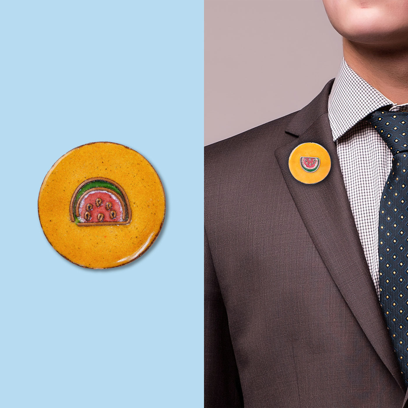 Buy Handmade Copper Enamelled Tarbooz Lapel Pin Online On Zwende