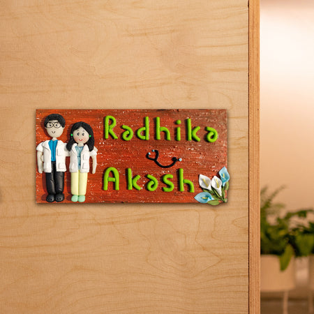 Buy Handcrafted Personalized Clay Caricature Couple Nameplate For ...