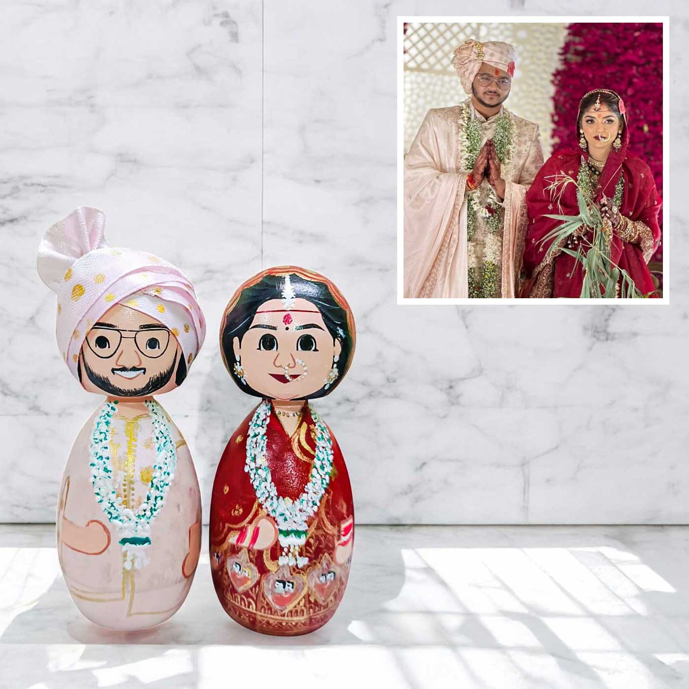 Buy Photo Personalized Wooden Wedding Dolls For Couples Online On Zwende