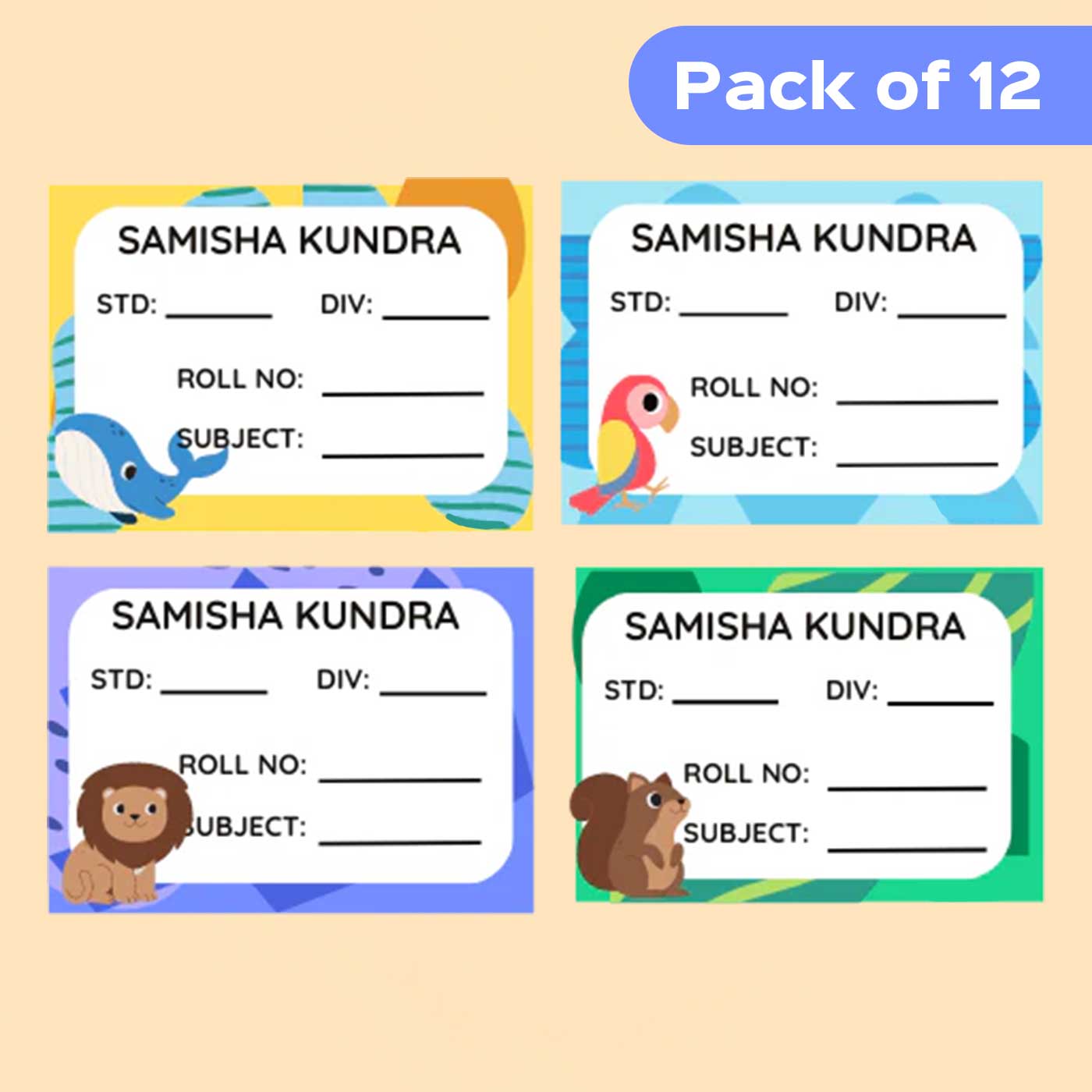 Buy Personalized Animals Waterproof Book Labels Stickers | Set of 12 ...