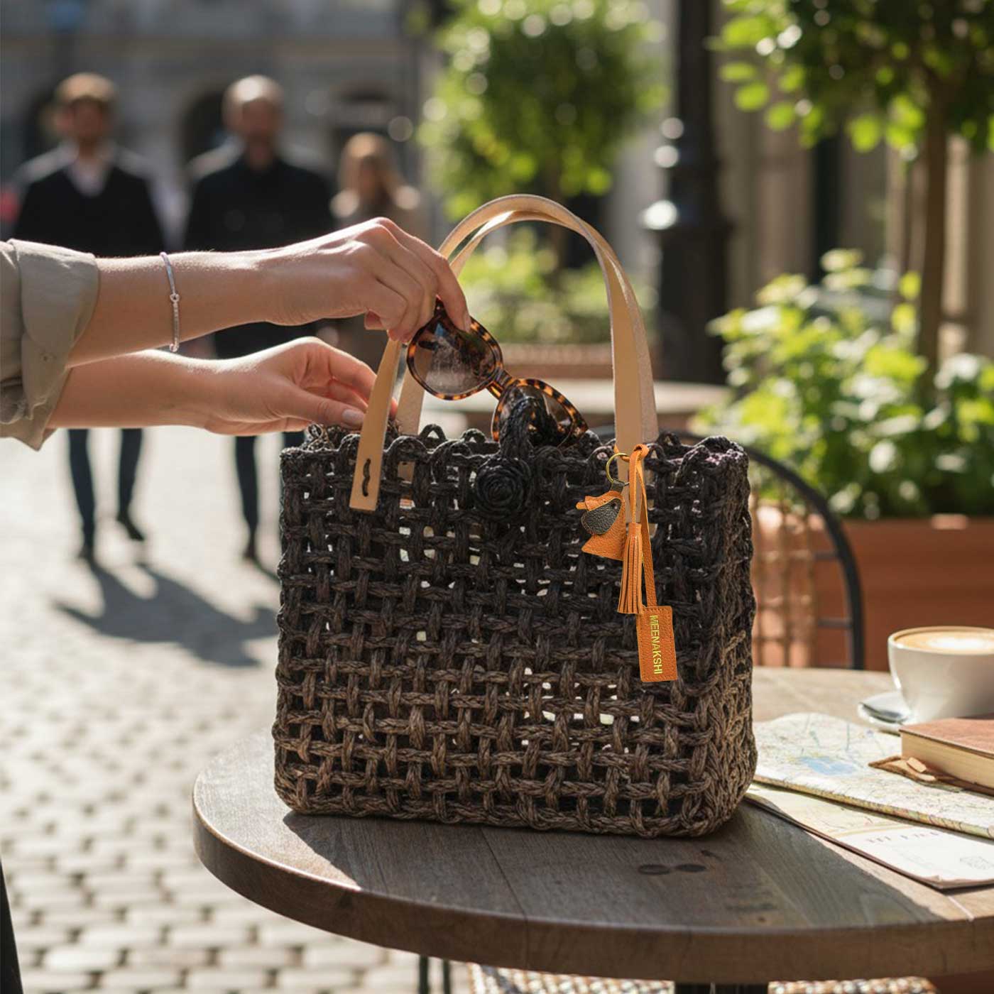 Buy Handmade Grass Woven Boxed Metal Chain Strap Black Sabai Mesh Sling ...