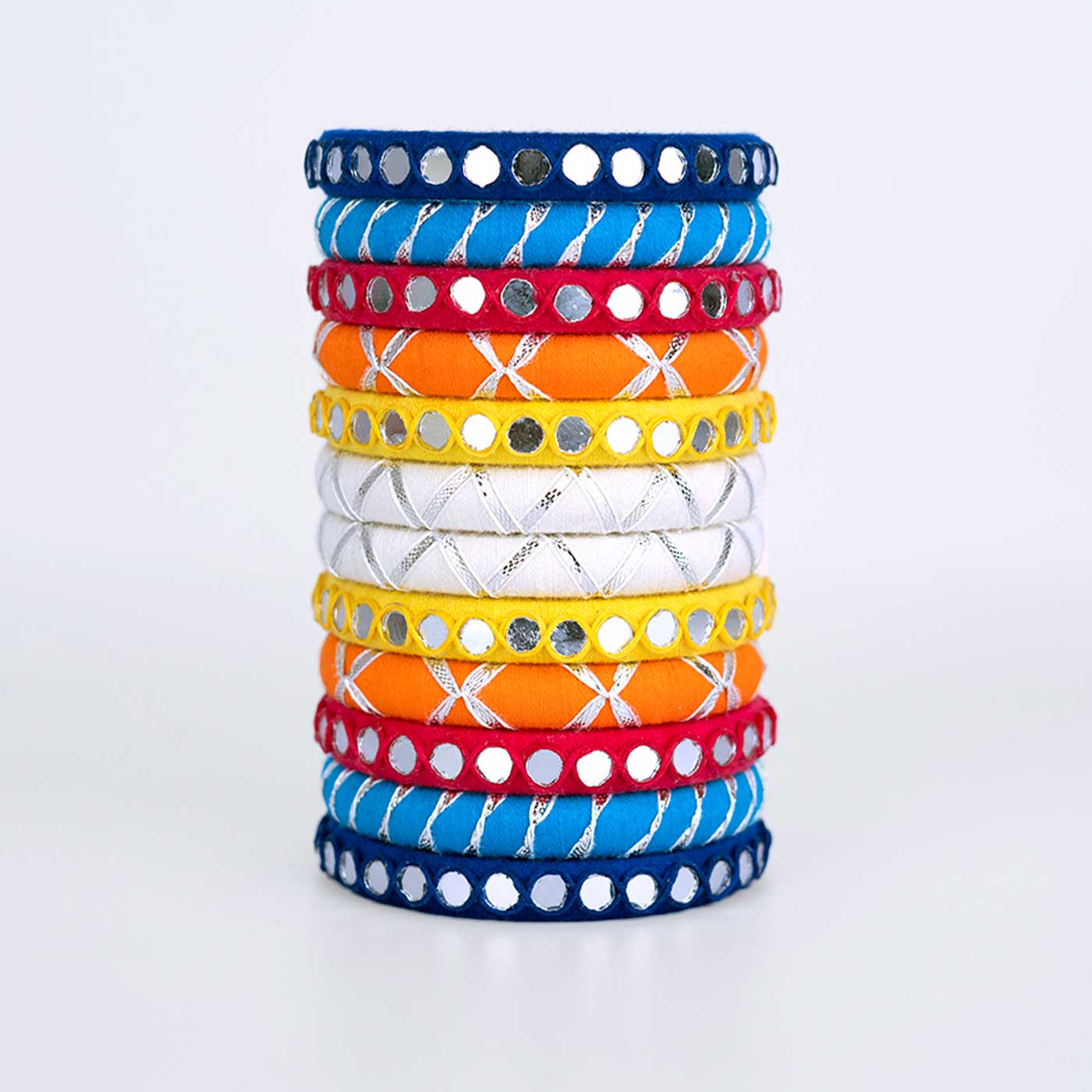 Buy Red And White Handcrafted Aadhya Mirror Work Bangles | Set of 11 ...