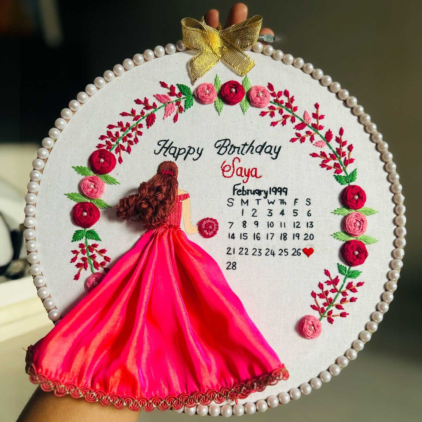 Buy Hand Embroidered Personalized Birthday Hoop For Girls Online On Zwende