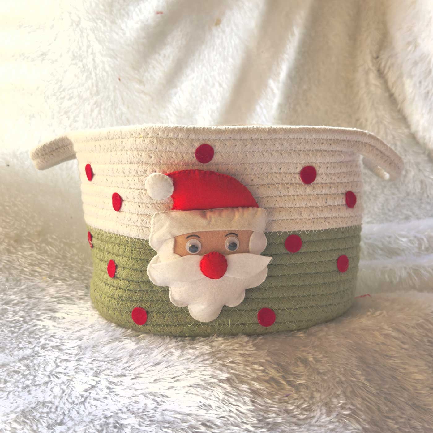 Buy Handmade Green & White Santa Basket For Kids Online On Zwende
