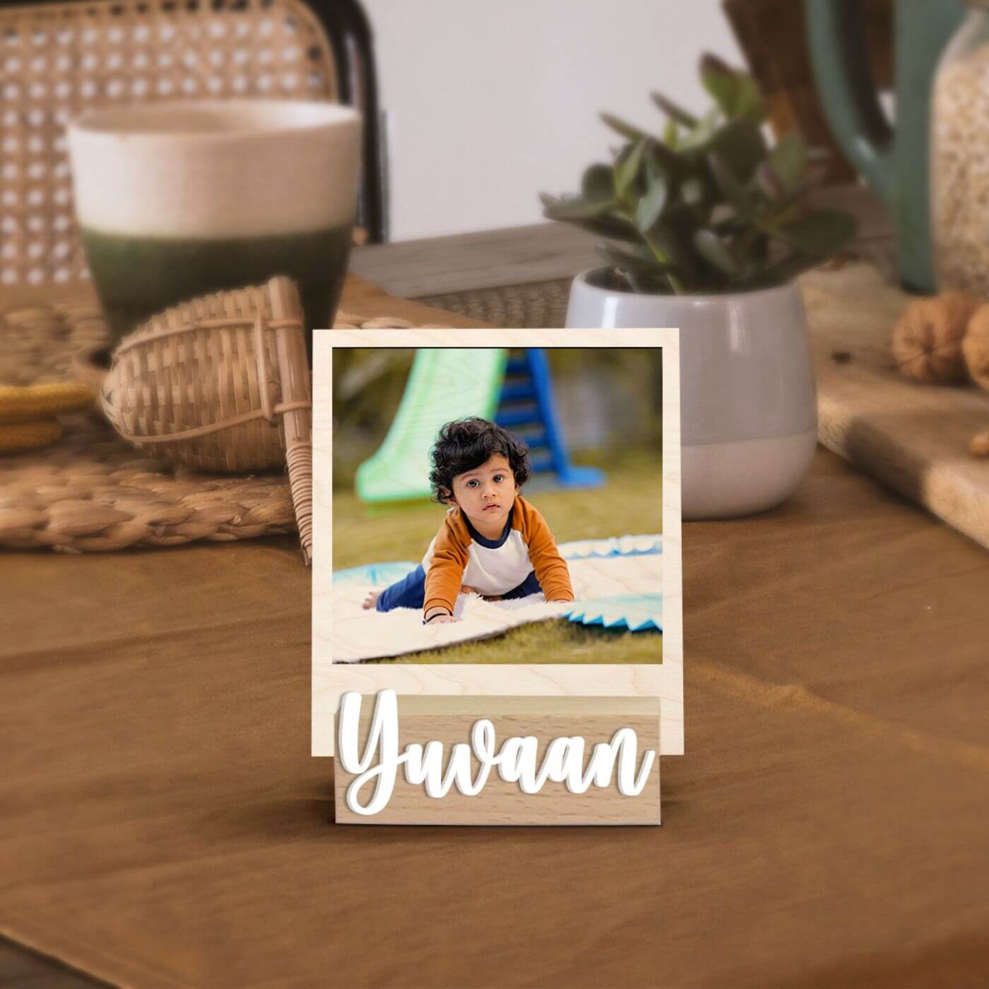 Buy Wooden Personalized Polaroid Photo Stand For Kids Online On Zwende