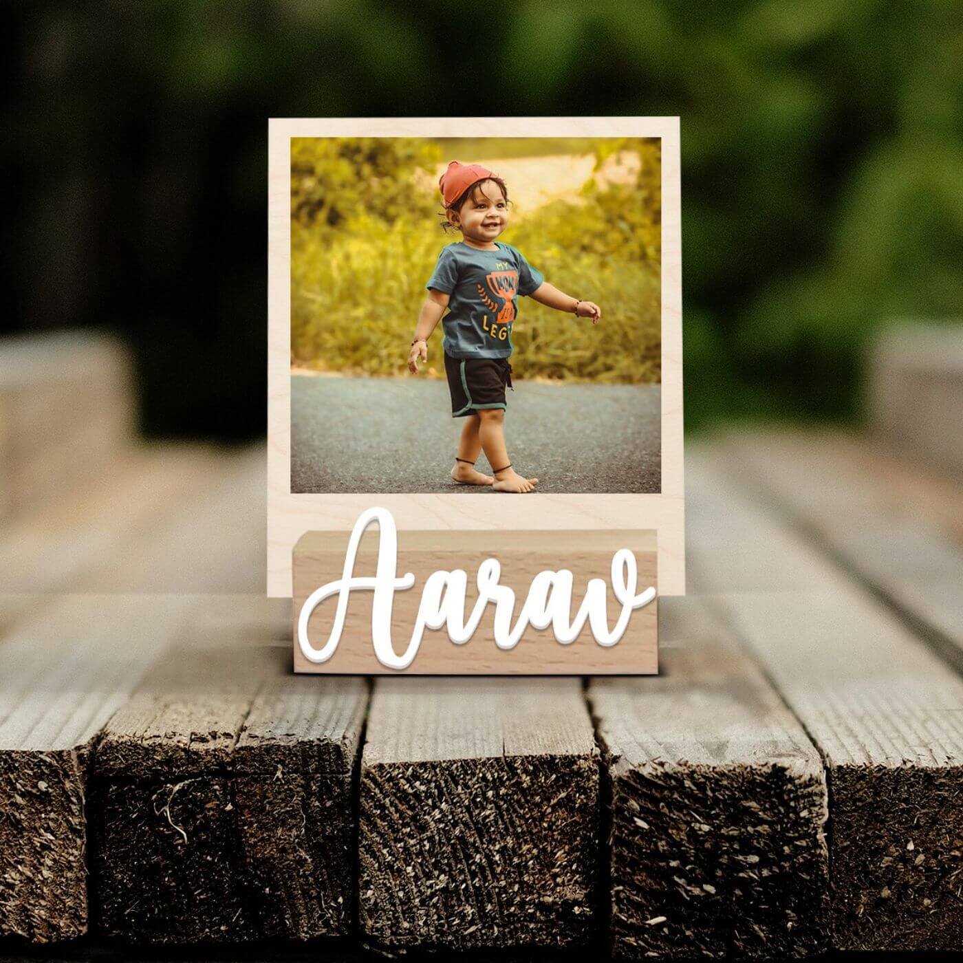 Buy Wooden Personalized Polaroid Photo Stand For Kids Online On Zwende