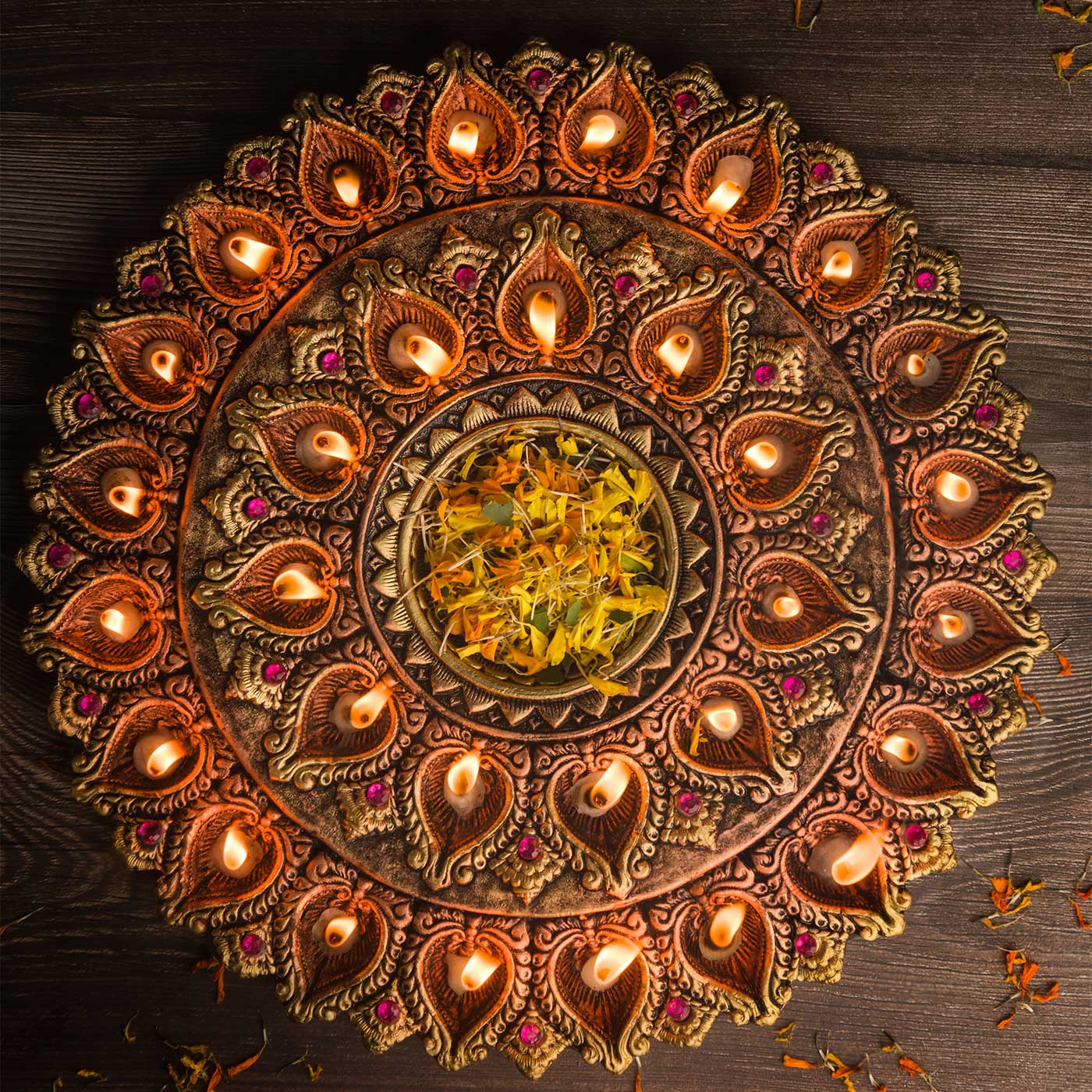 Buy Handmade Large Decorative 31 Terracotta Diya & Urli Platter | 16 ...