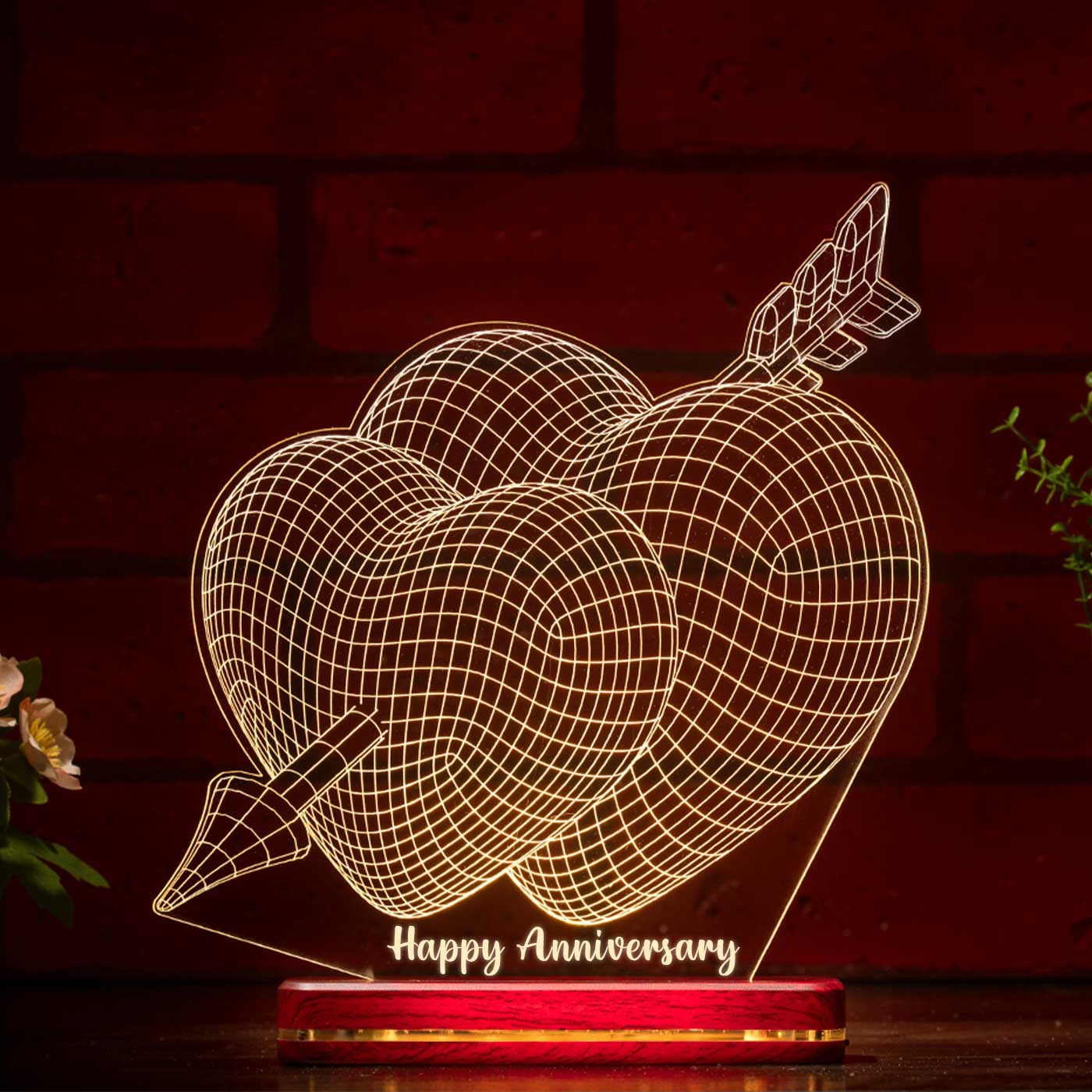 Buy Personalized 3D Illusion Arrowed Two Hearts Acrylic Rechargeable ...