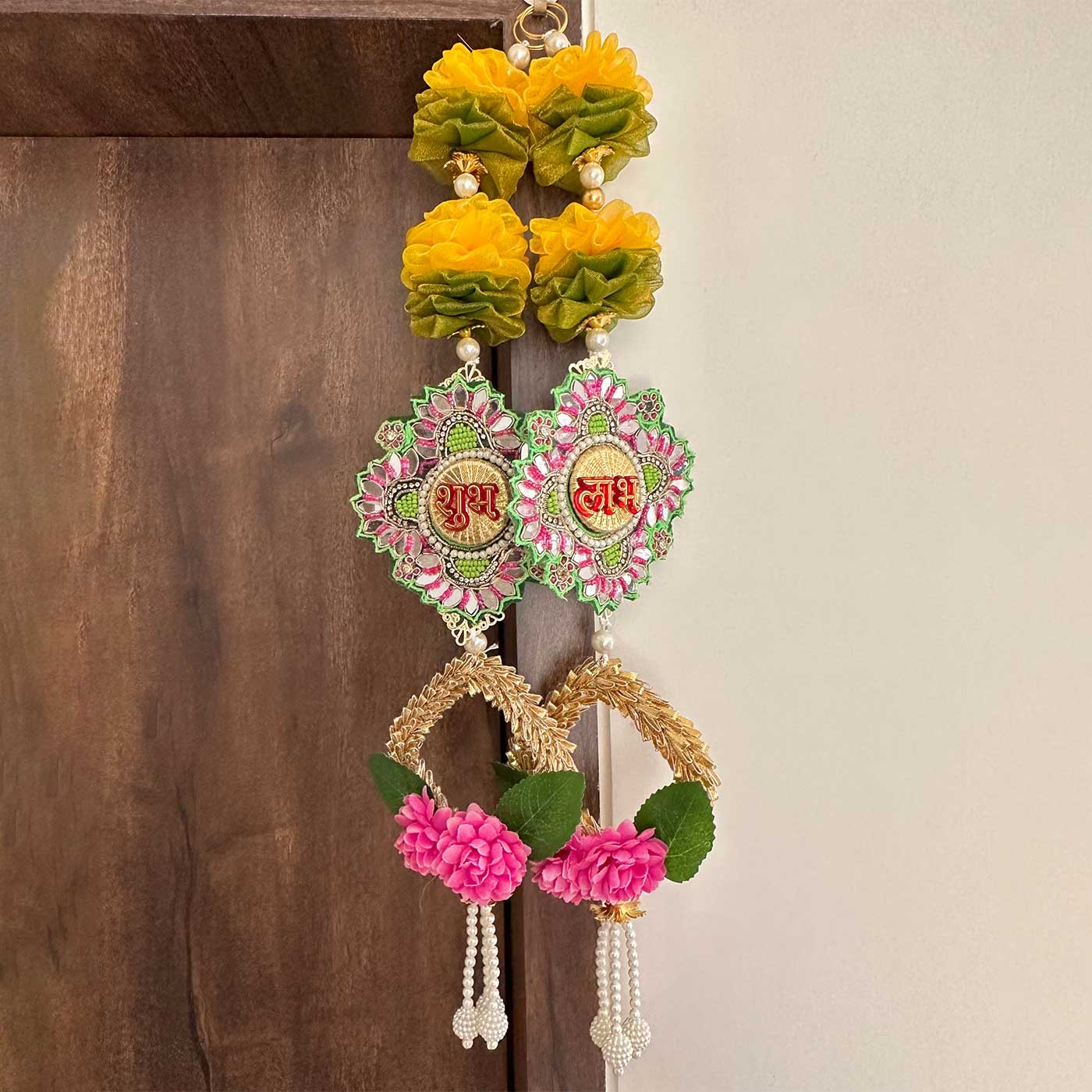 Buy Handmade Pink Tissue Flower Shubh Labh Hanging Online On Zwende