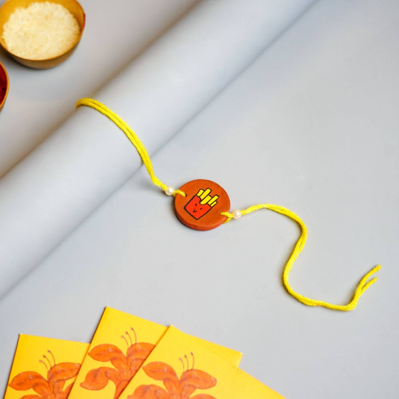 Personalized Food Theme Terracotta Rakhi With Roli Chawal – Zwende