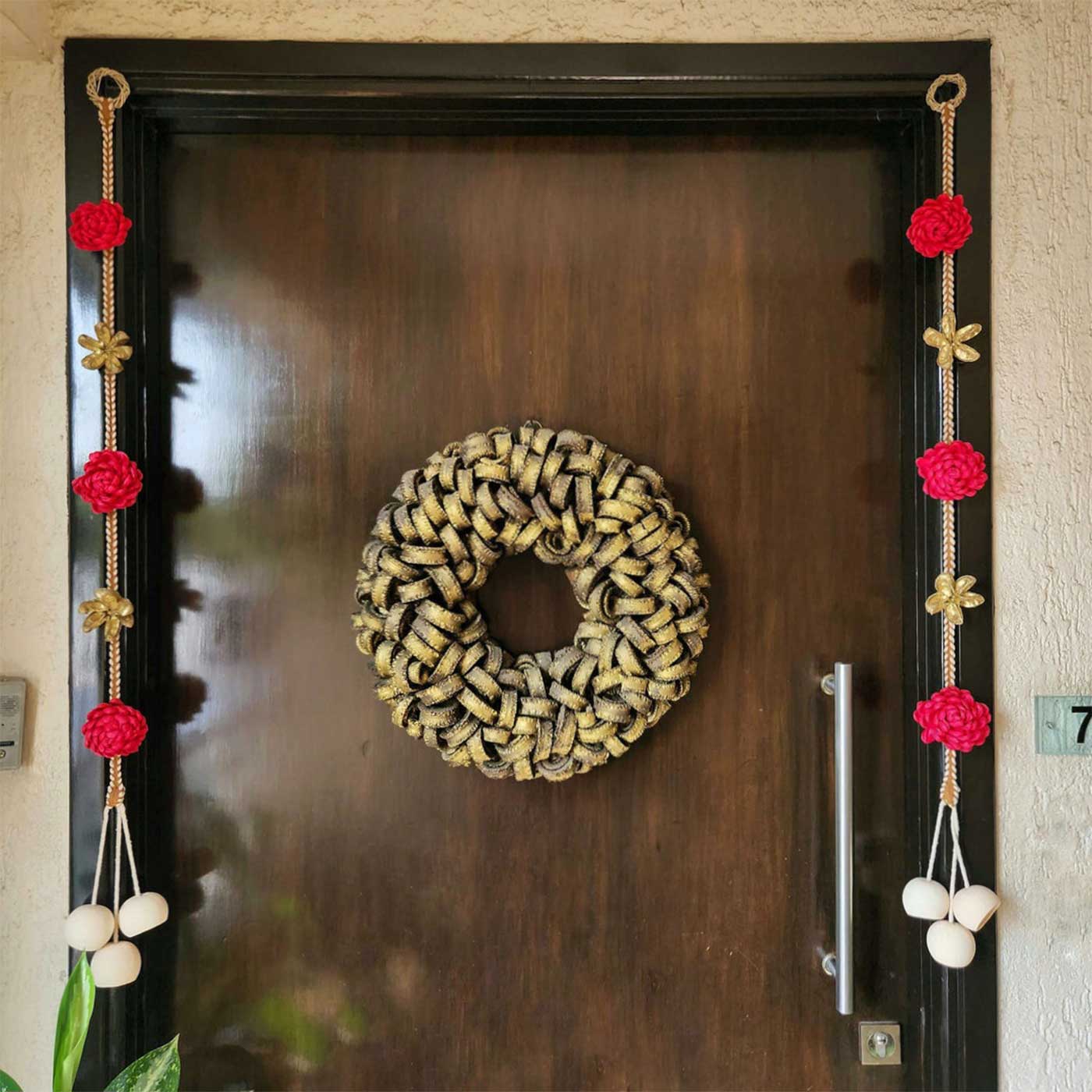 Buy Handmade Gold & Red Floral Shola Flower Hanging | Set Of 2 Online ...