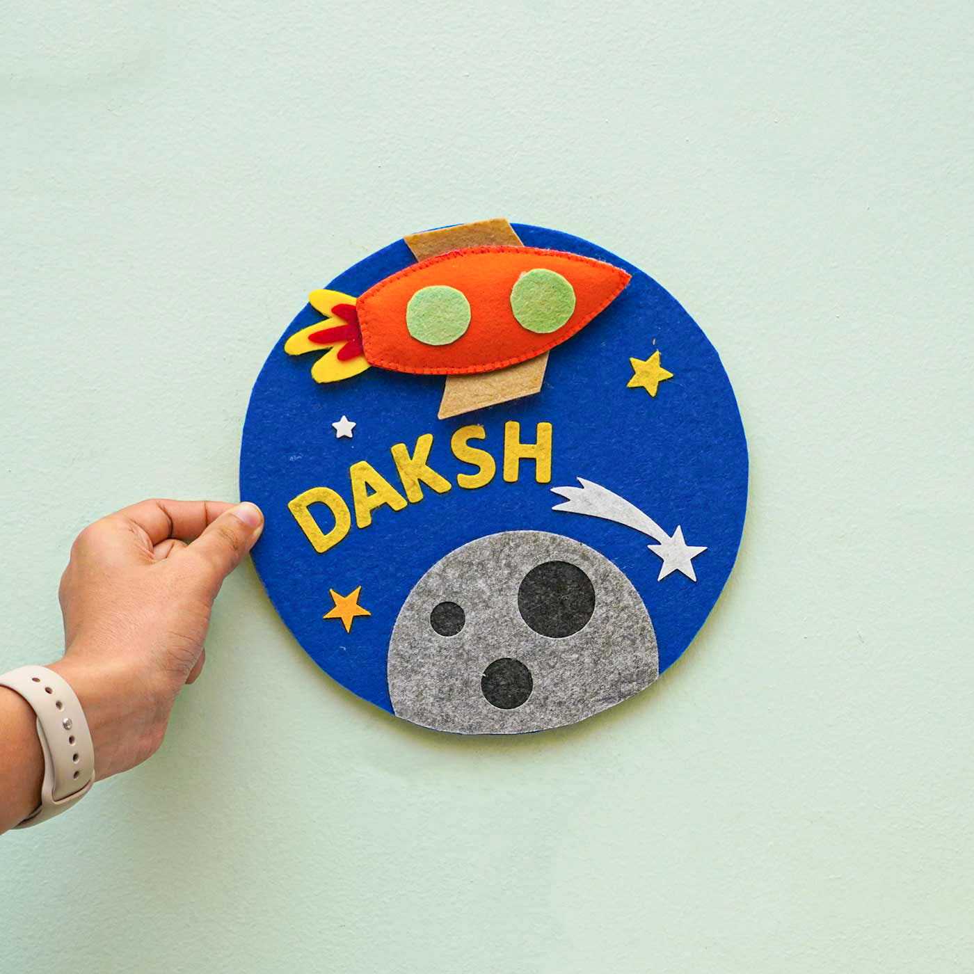 Buy Personalized Handmade Space Theme Felt Hoop Name Plate Online On Zwende