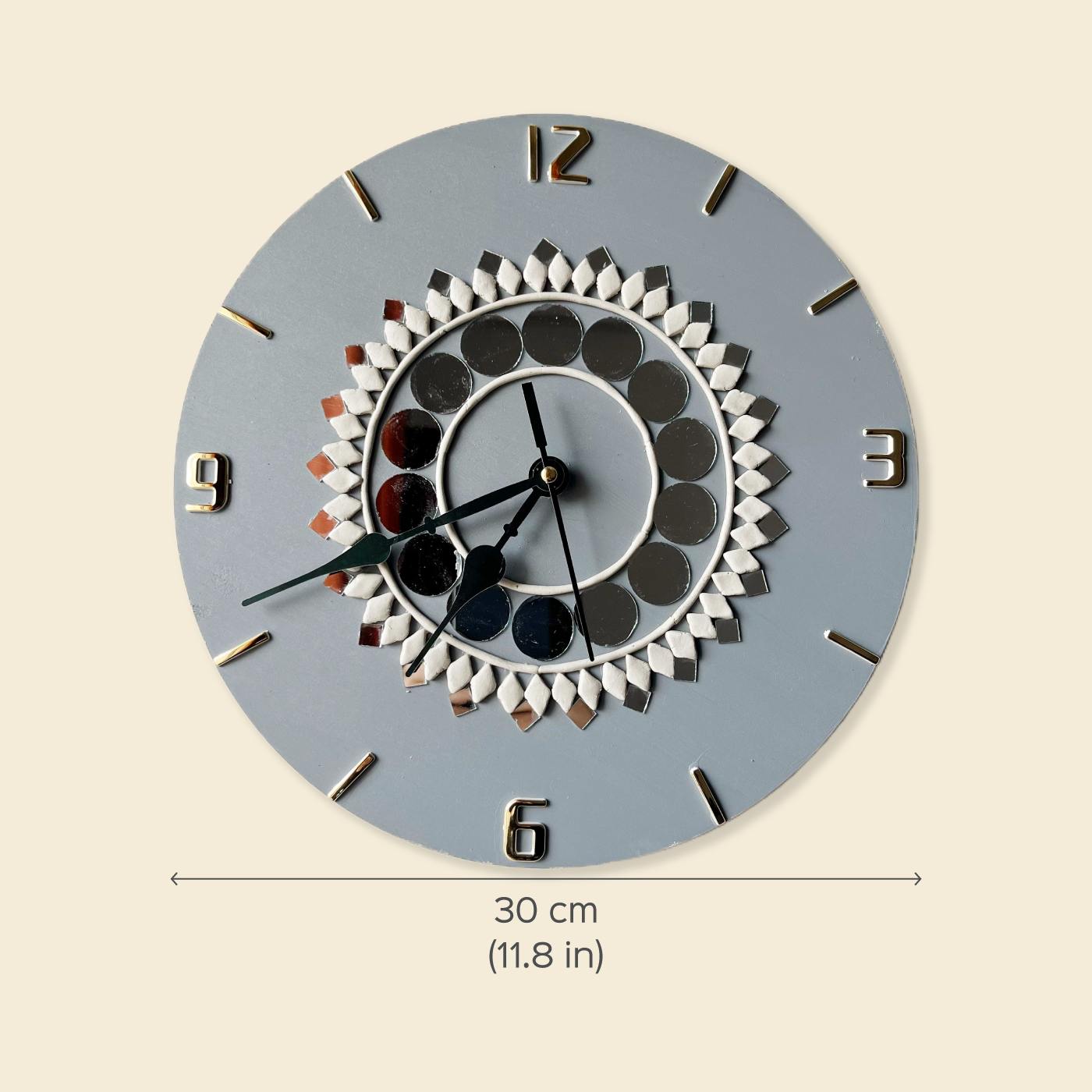 Buy Handcrafted Grey Lippan Art Clock Online On Zwende