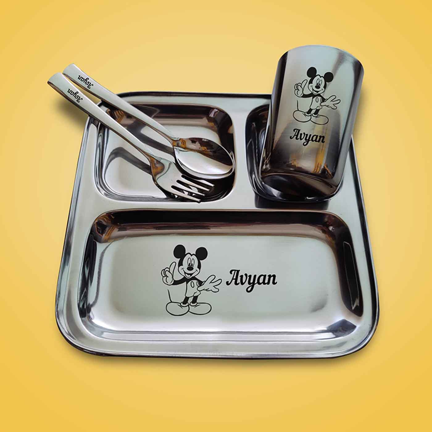 Buy Personalised Engraved Meal Set for Kids | Set of 4 Online On Zwende