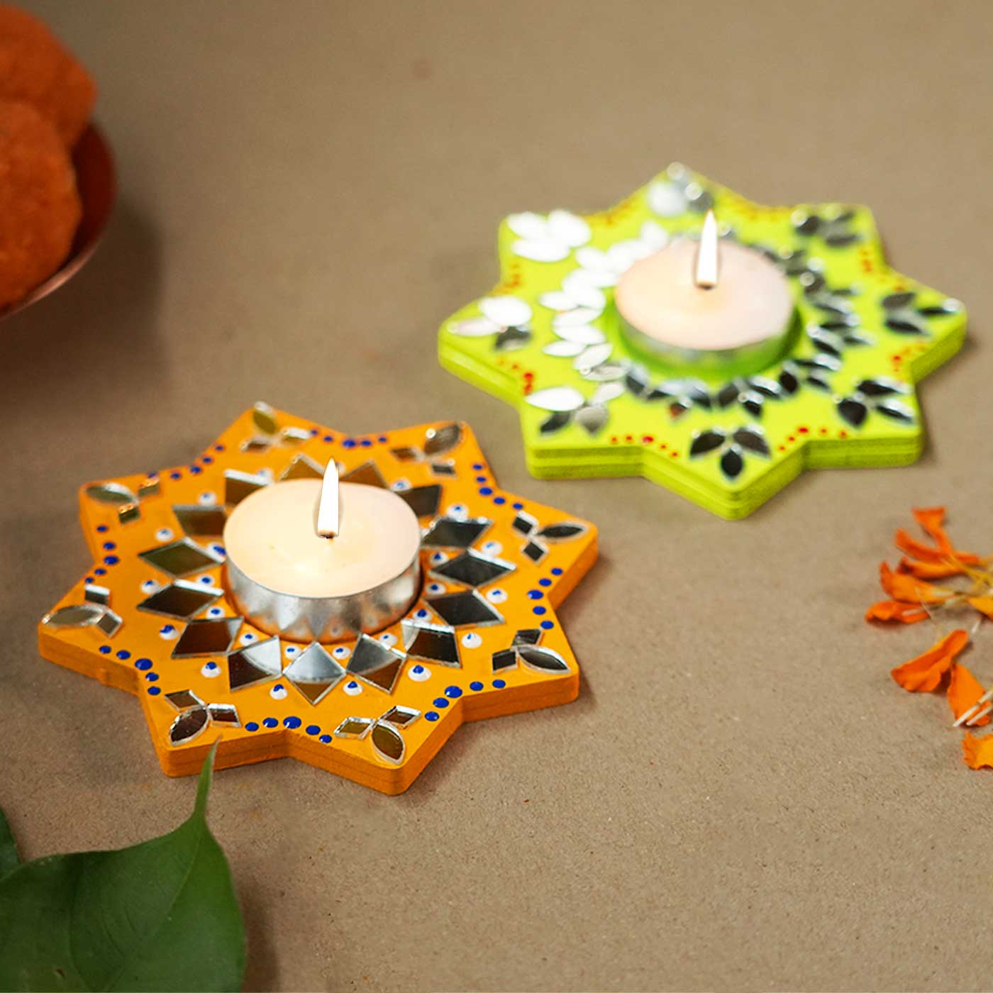 Buy Handmade Star Shape MDF Tealight Holder | Set of 2 Online On Zwende