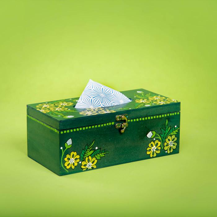 Buy Hand-painted Green Tissue Box Online On Zwende