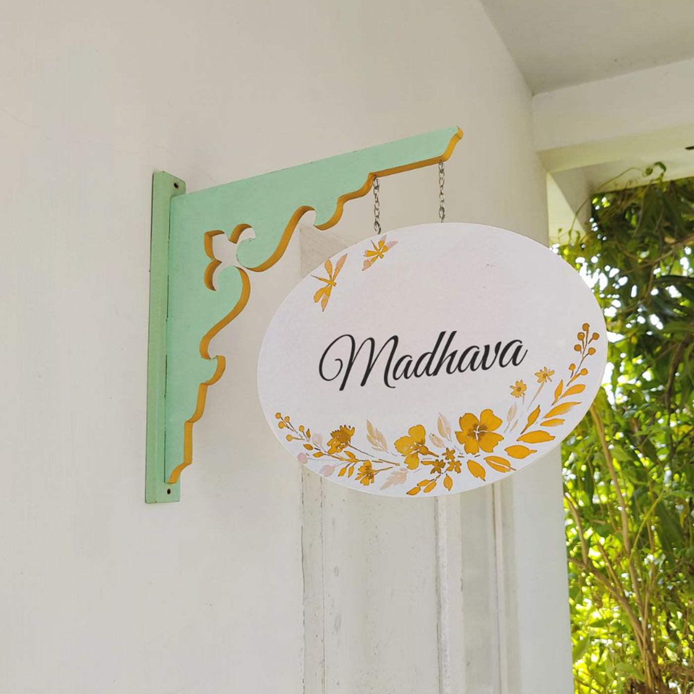 Buy Hand-painted Oval Double Sided Hanging Nameplate Online On Zwende