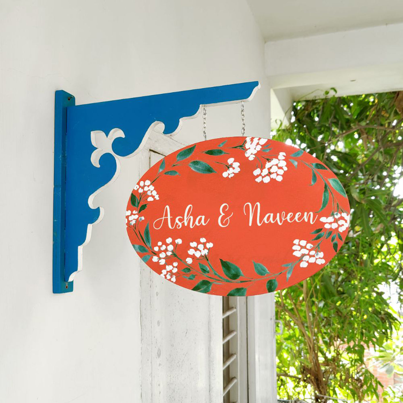 Buy Hand-painted Oval Double Sided Hanging Nameplate Online On Zwende
