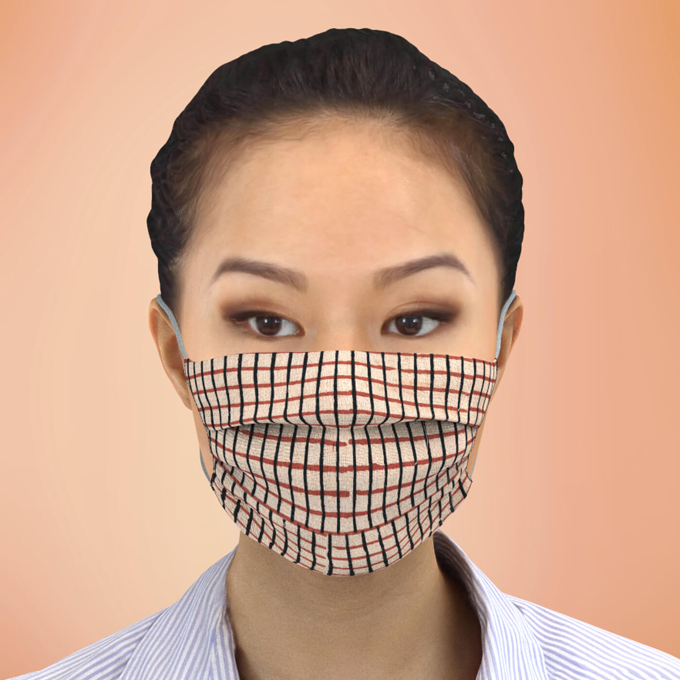 Buy Three Pleat Beige Checks Fabric Mask Online On Zwende