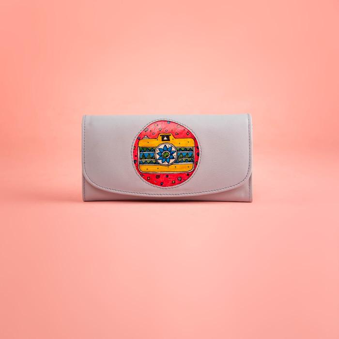 Buy Geometric Camera Wallet in Light Grey Online On Zwende