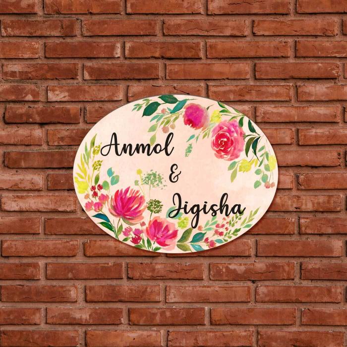 Buy Oval Hand-painted Floral Nameboard Online On Zwende