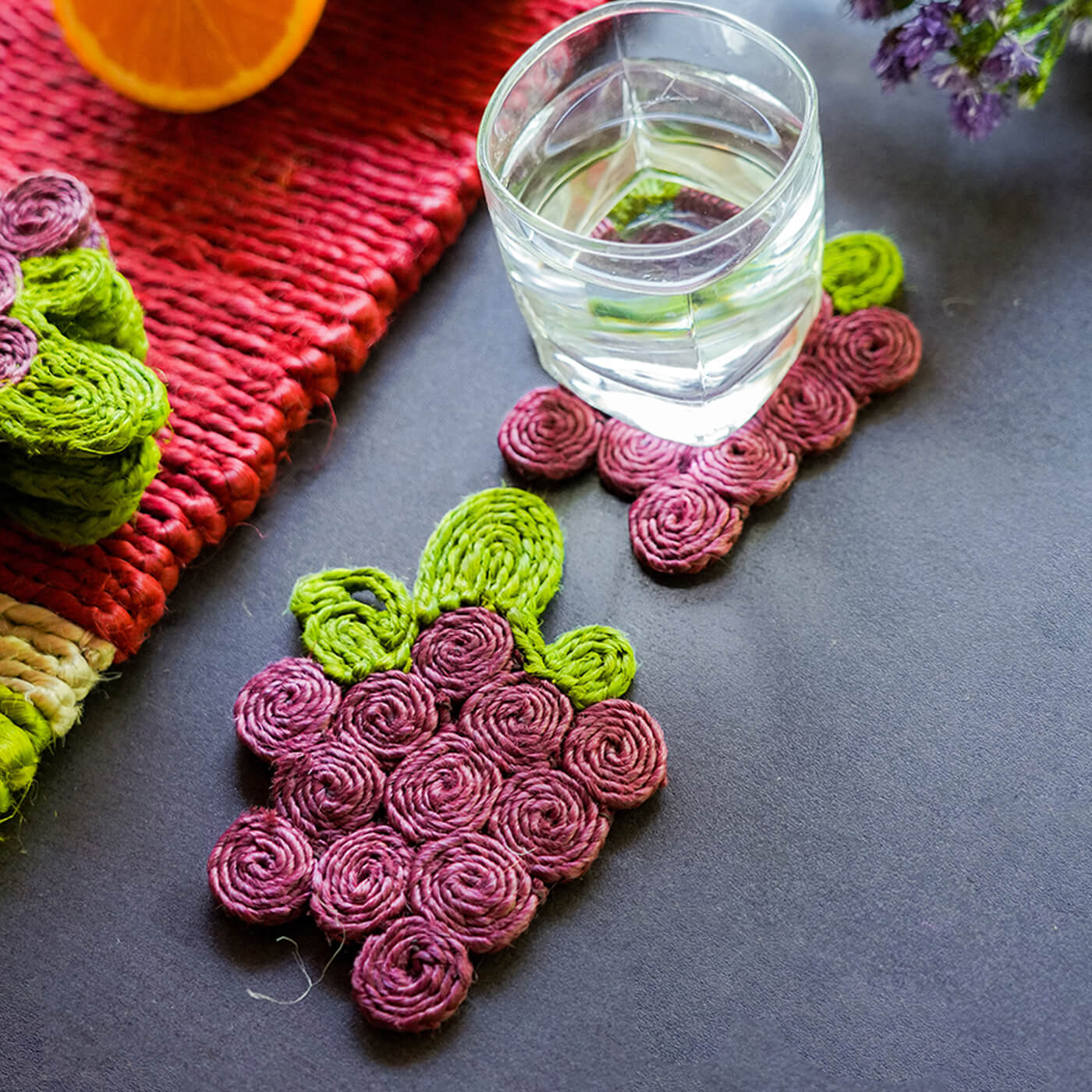 Buy Jute Grapes Coaster | Set of 6 Online On Zwende